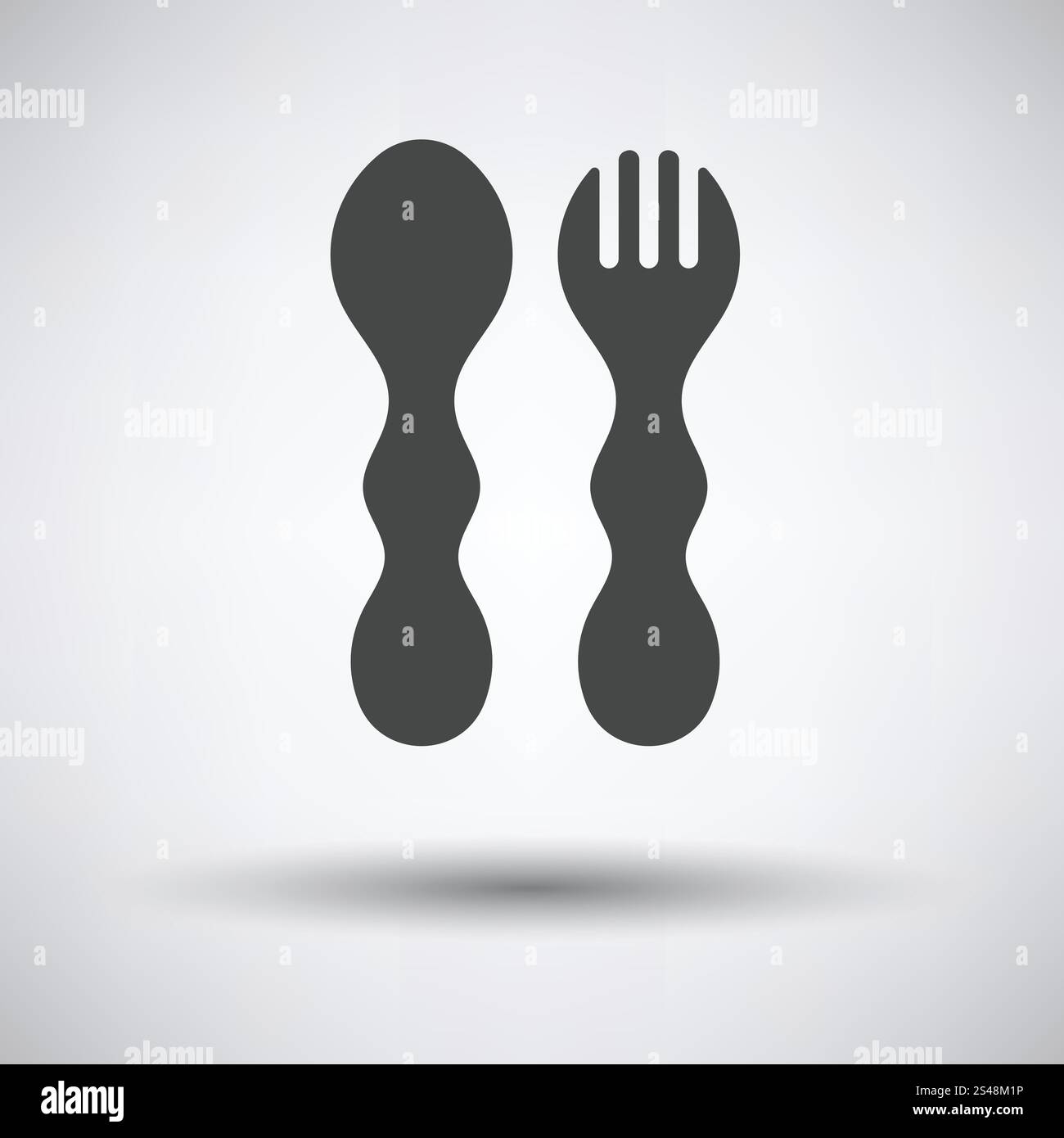 Baby spoon and fork icon on gray background, round shadow. Vector ...