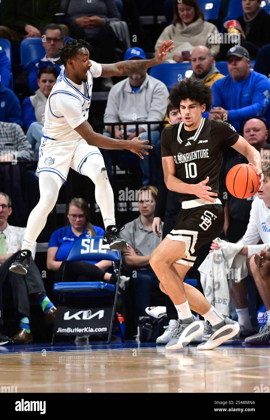 ST. LOUIS, MO - JANUARY 08: Saint Louis guard Isaiah Swope (1) leaps to ...