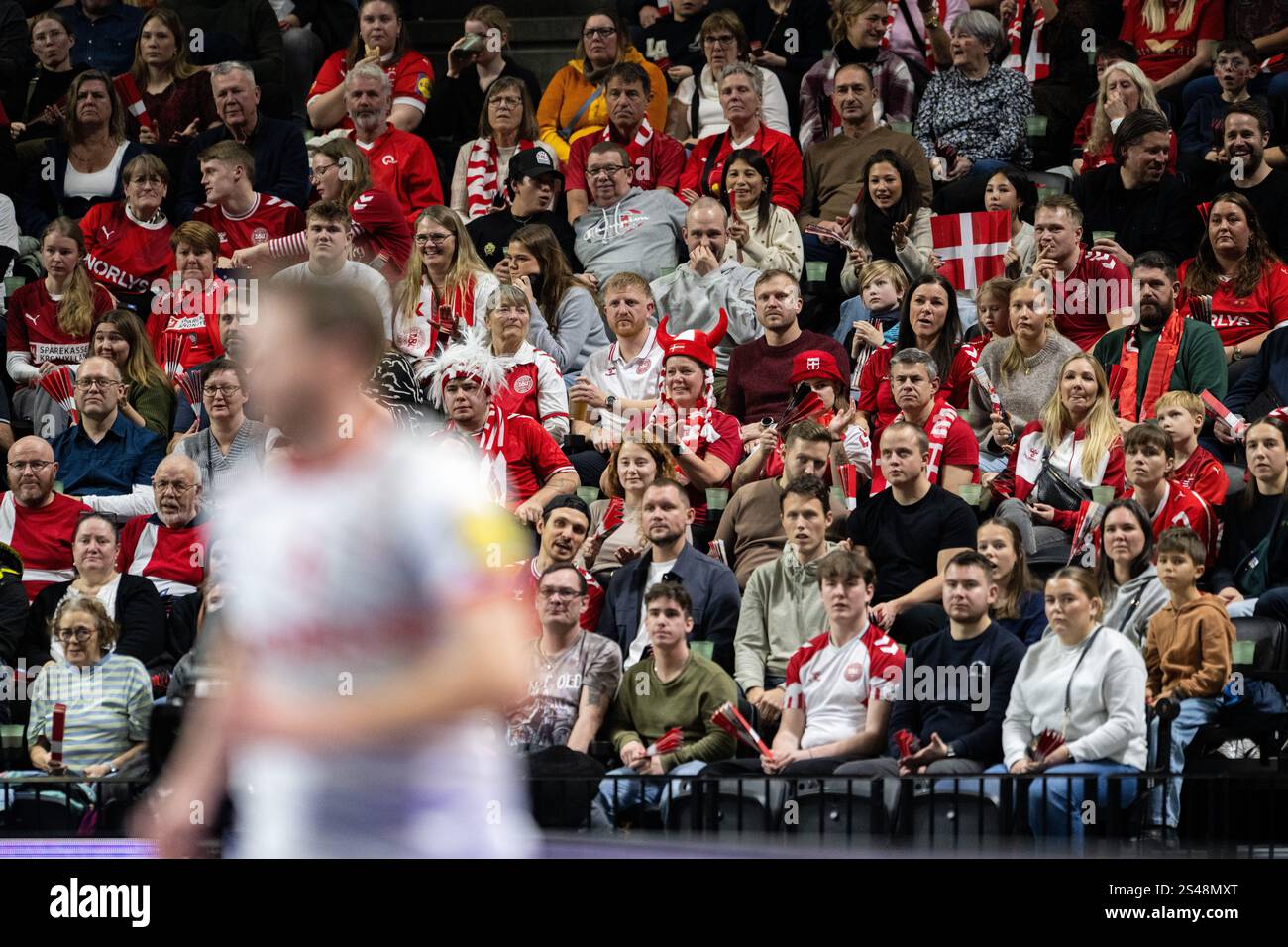 Copenhagen, Denmark. 10th Jan, 2025. Handball fans of Denmark seen on the stands during the ...