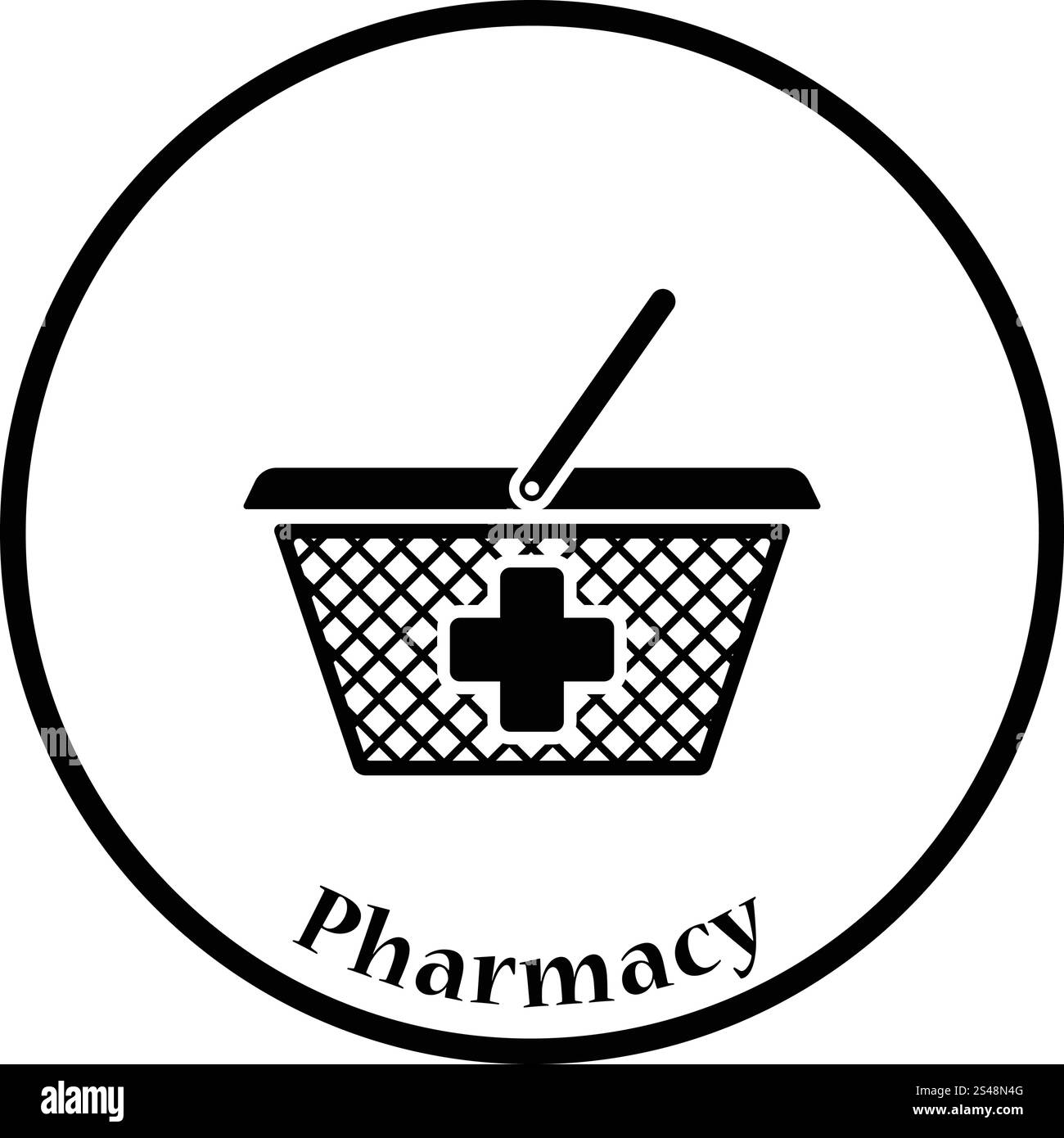 Pharmacy shopping cart icon. Thin circle design. Vector illustration ...