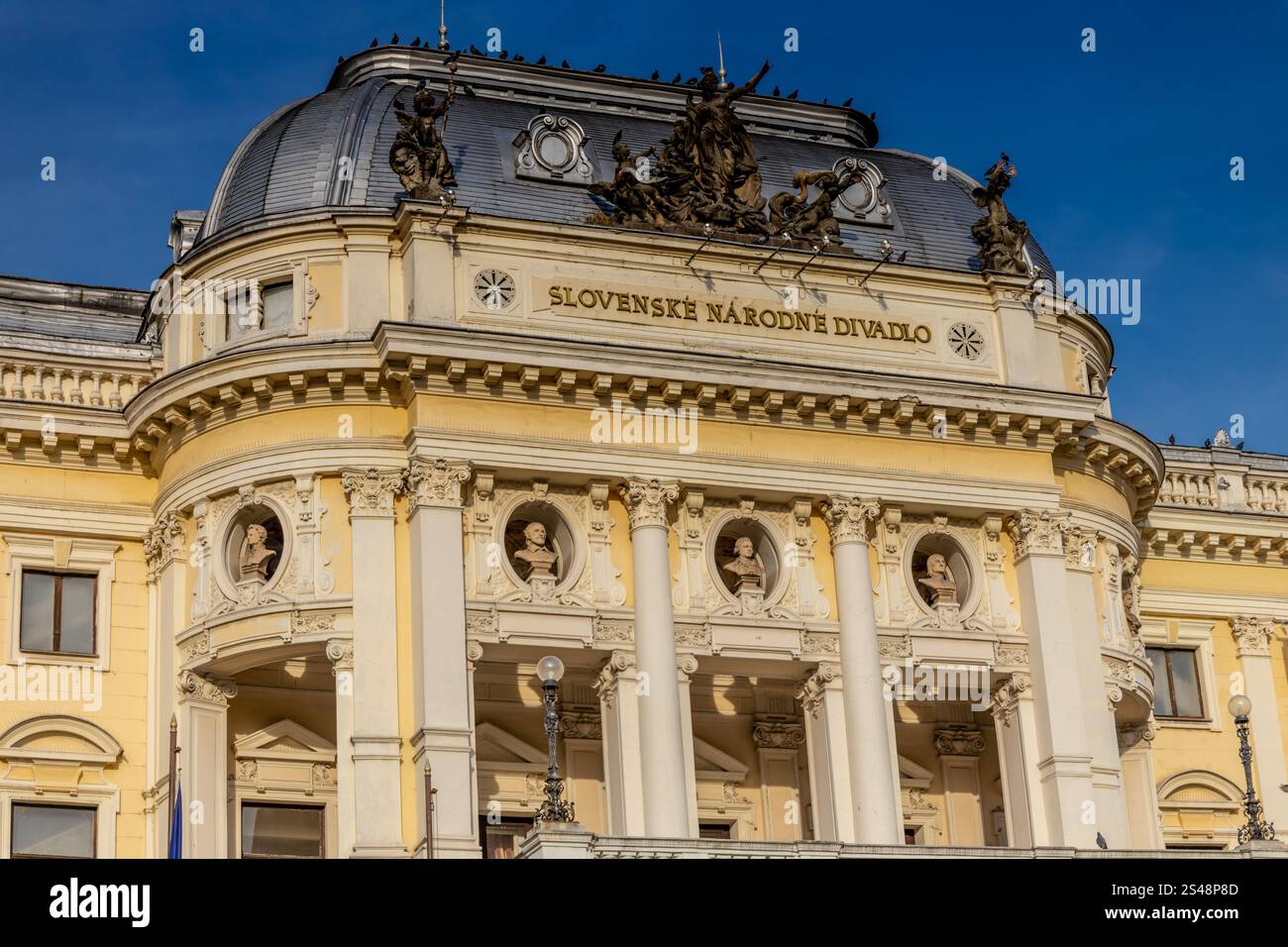 Bratislava historical city center buildings, fortress and church. The ...