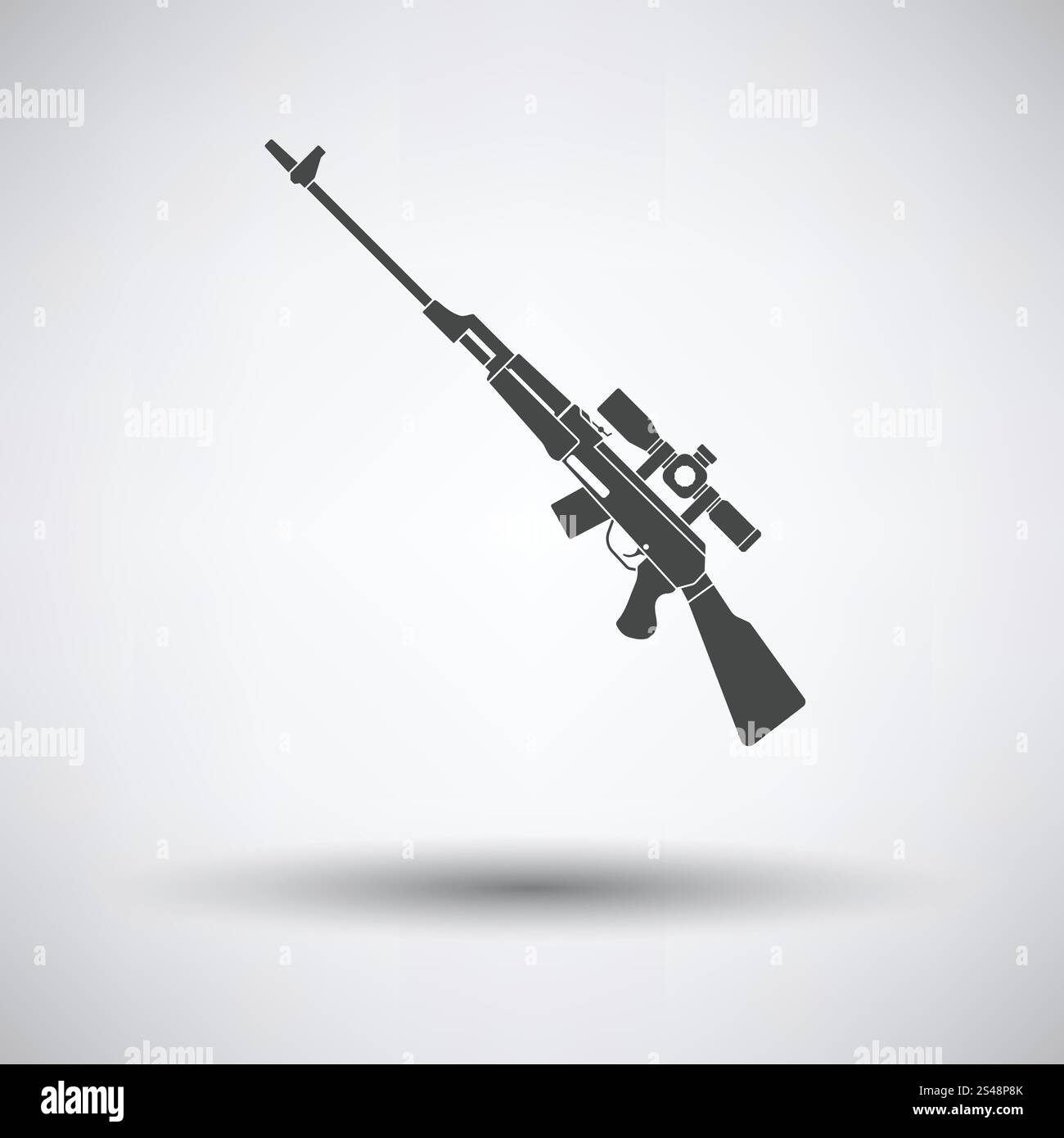 Sniper rifle icon on gray background, round shadow. Vector illustration ...