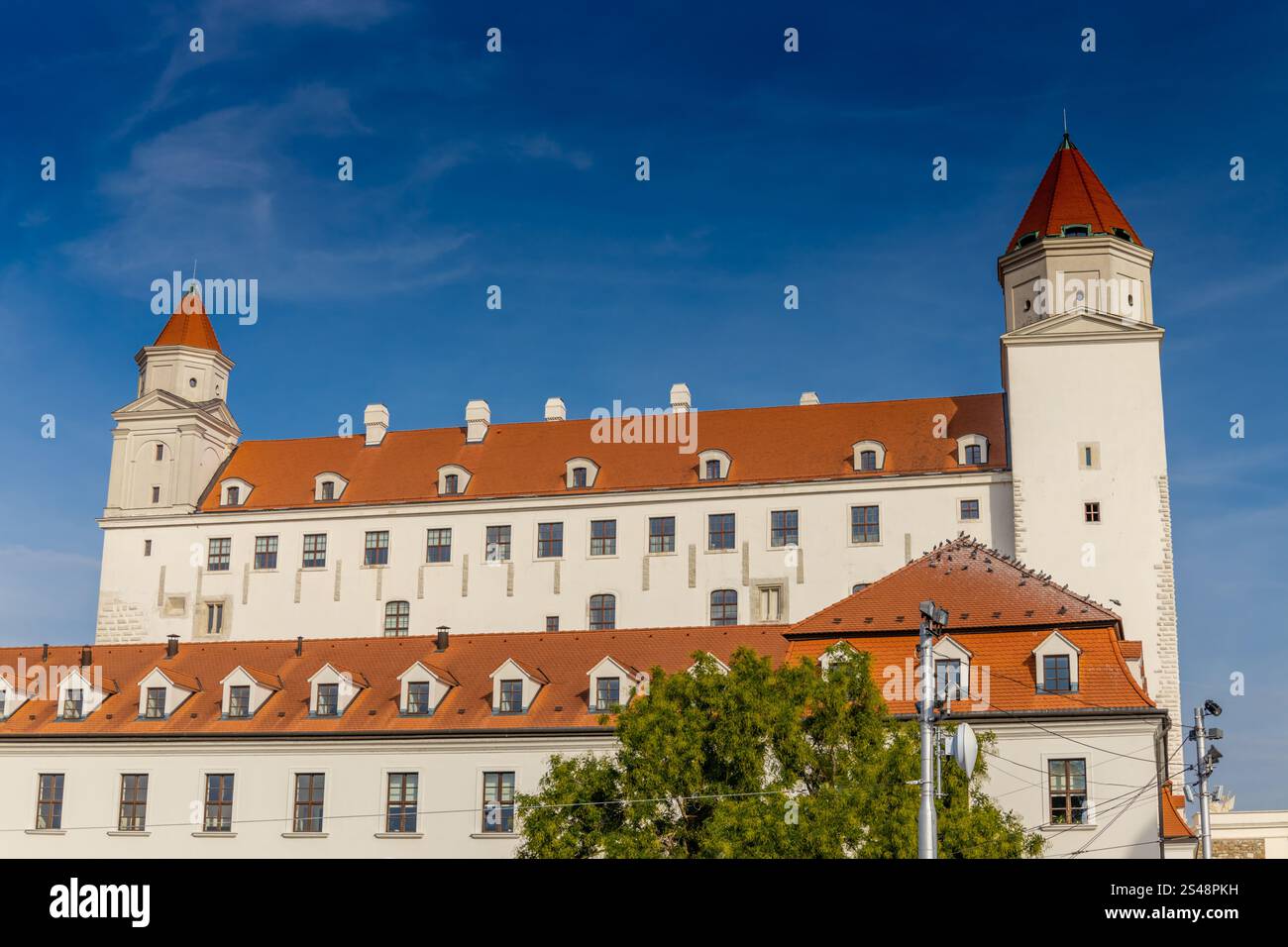 Bratislava historical city center buildings, fortress and church. The ...
