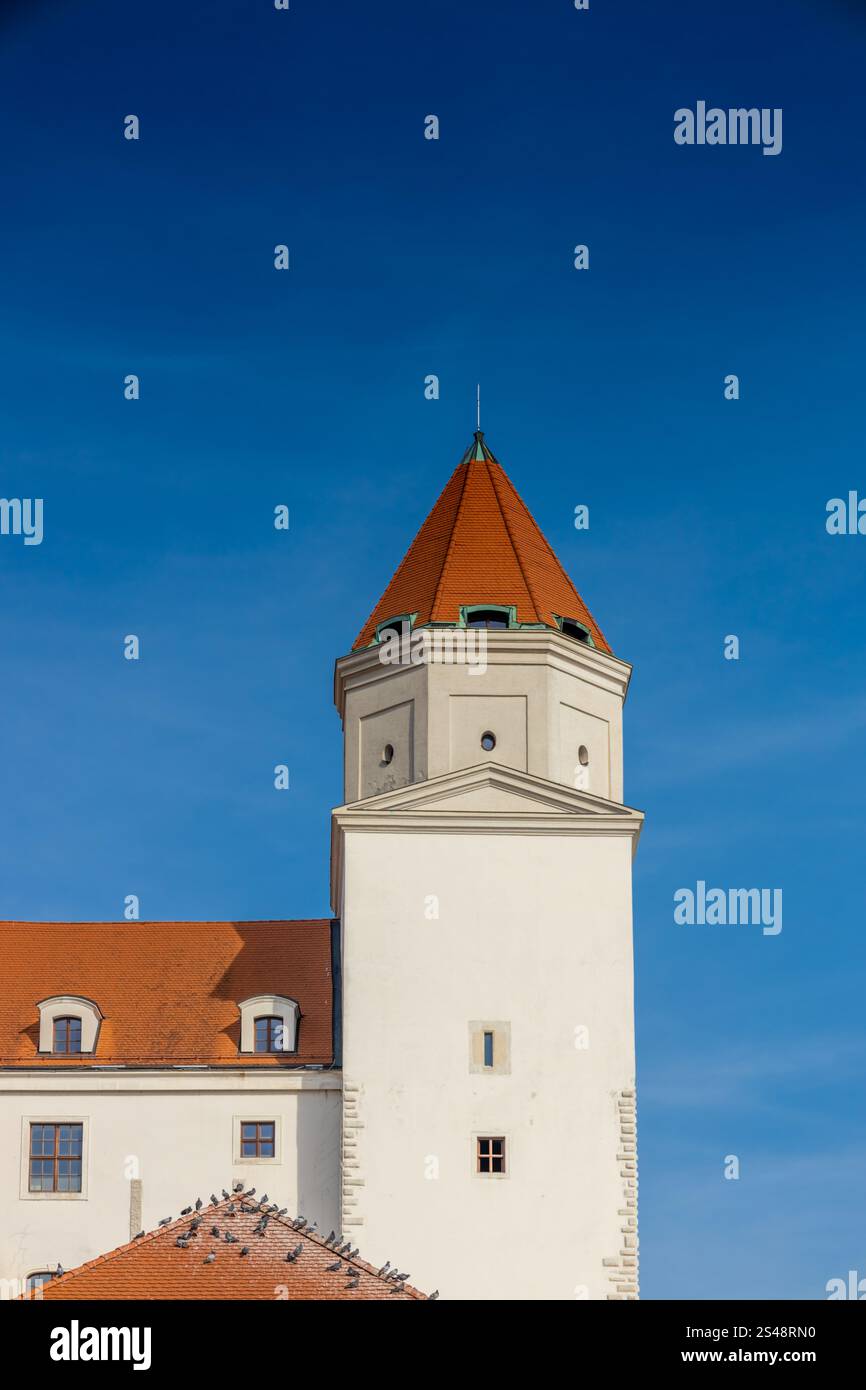 Bratislava historical city center buildings, fortress and church. The ...