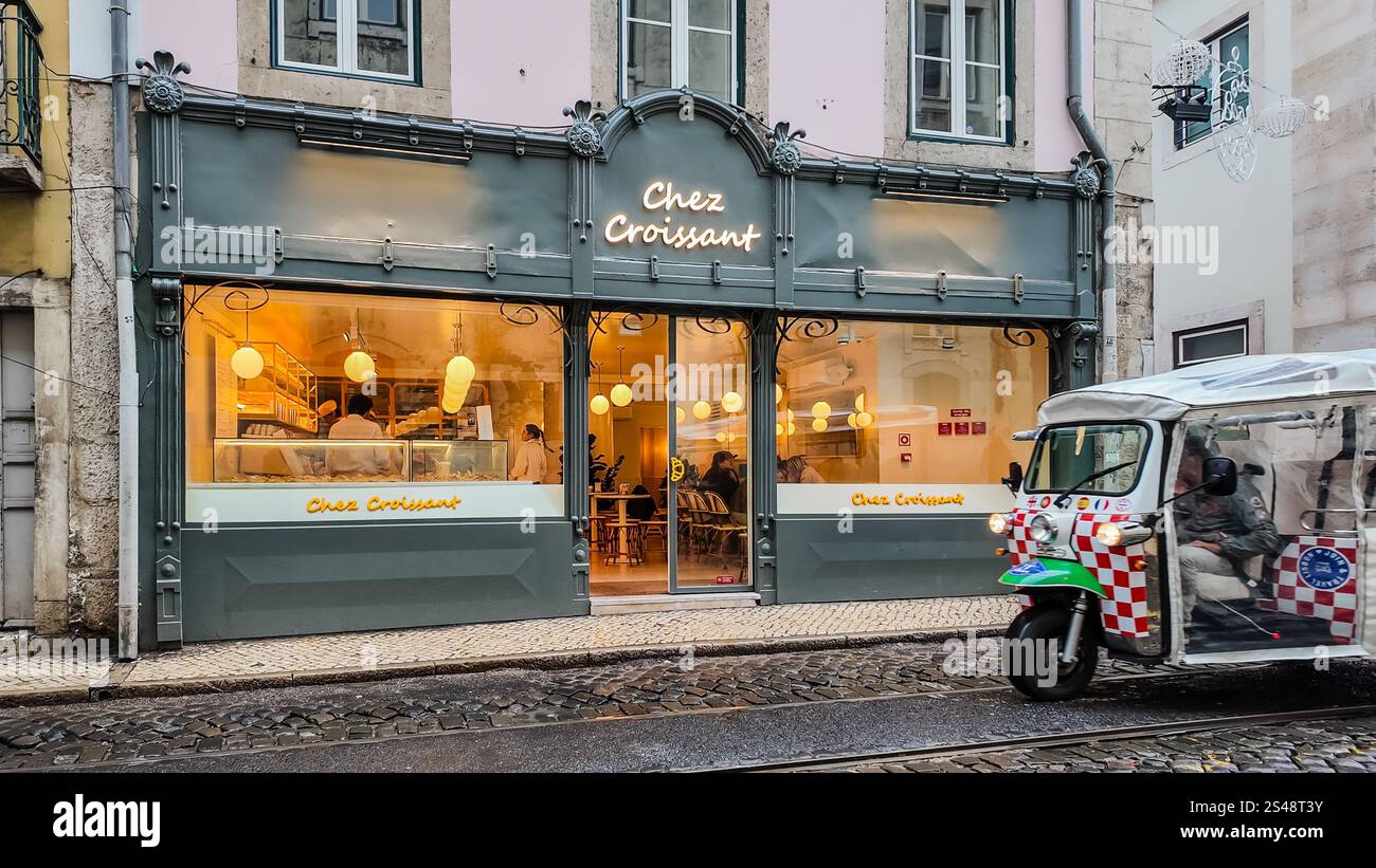 The storefront of Chez Croissant, a popular bakery chain in Lisbon ...