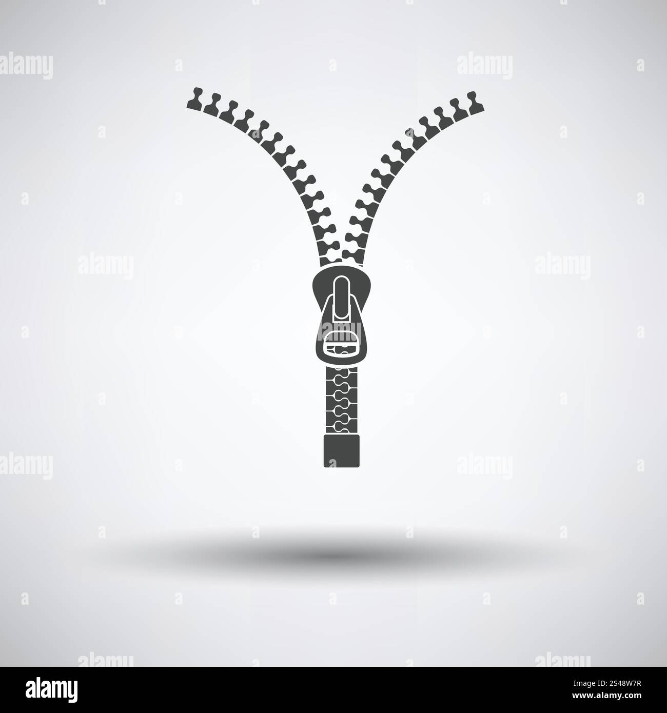 Sewing zip line icon on gray background, round shadow. Vector ...
