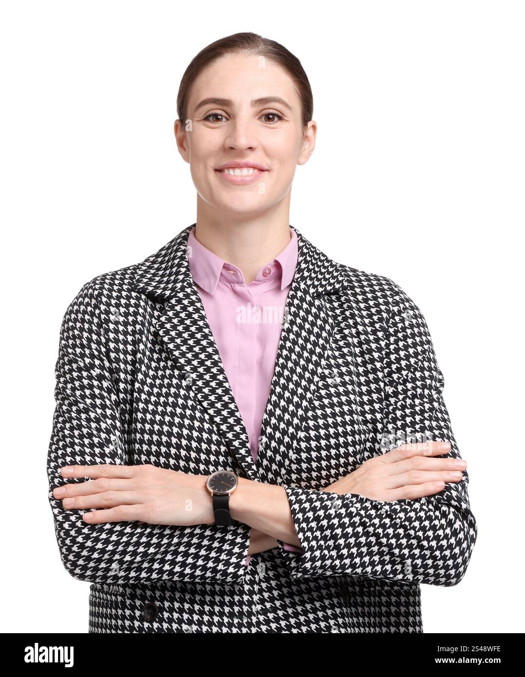 Portrait of banker with crossed arms on white background Stock Photo ...
