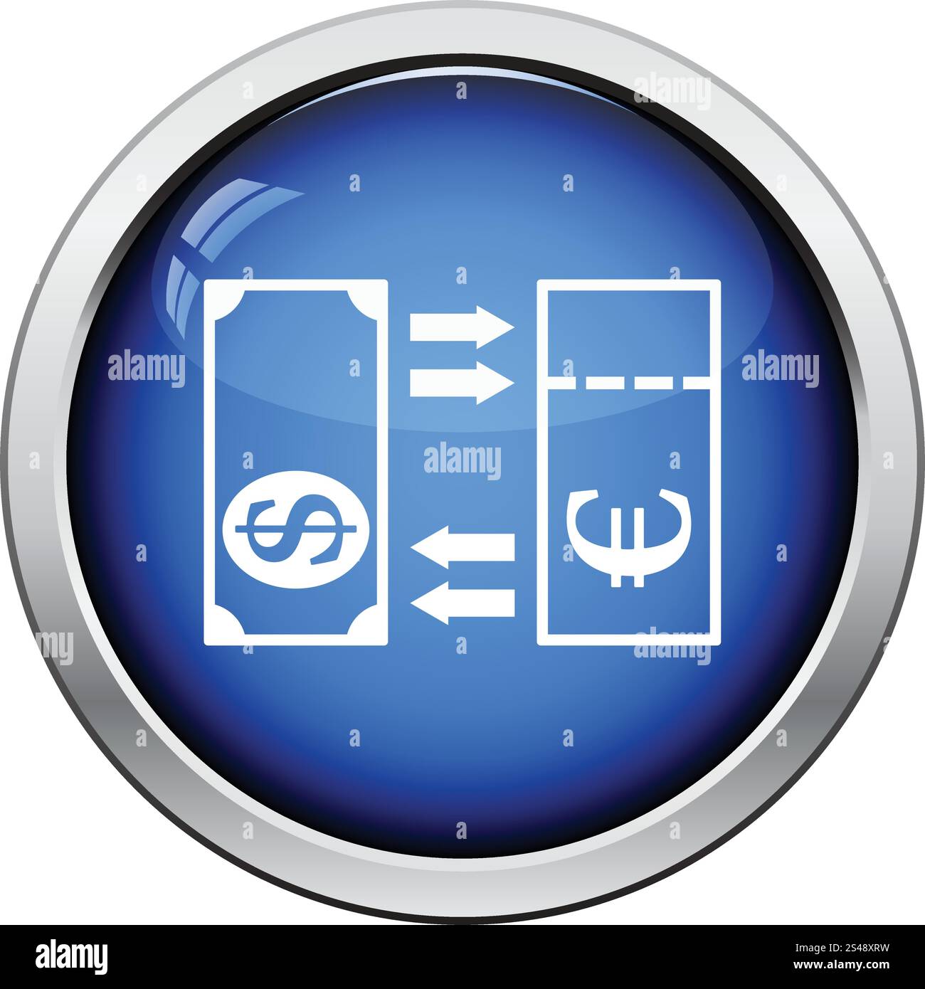 Currency exchange icon. Glossy button design. Vector illustration Stock ...