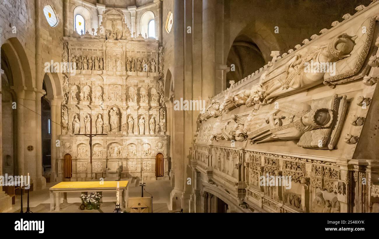 Medieval altar of the Royal Abbey of Santa Maria de Poblet in Catalonia ...