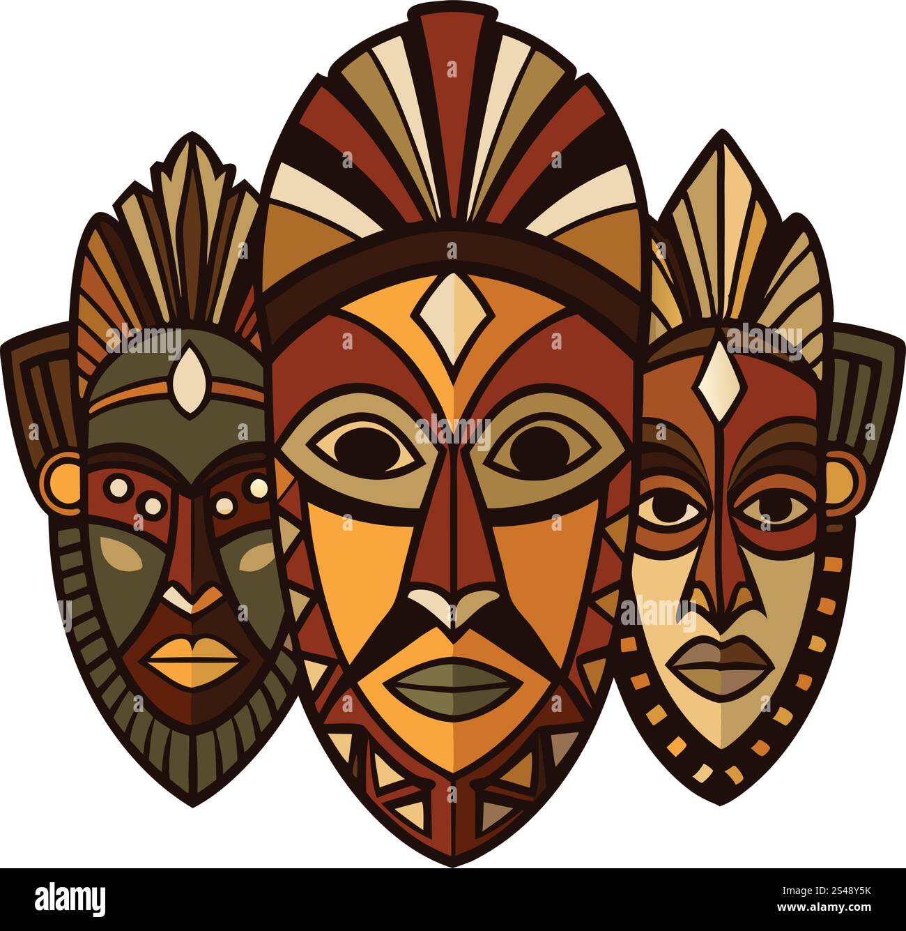 Traditional African masks in a bold artistic composition showcasing ...