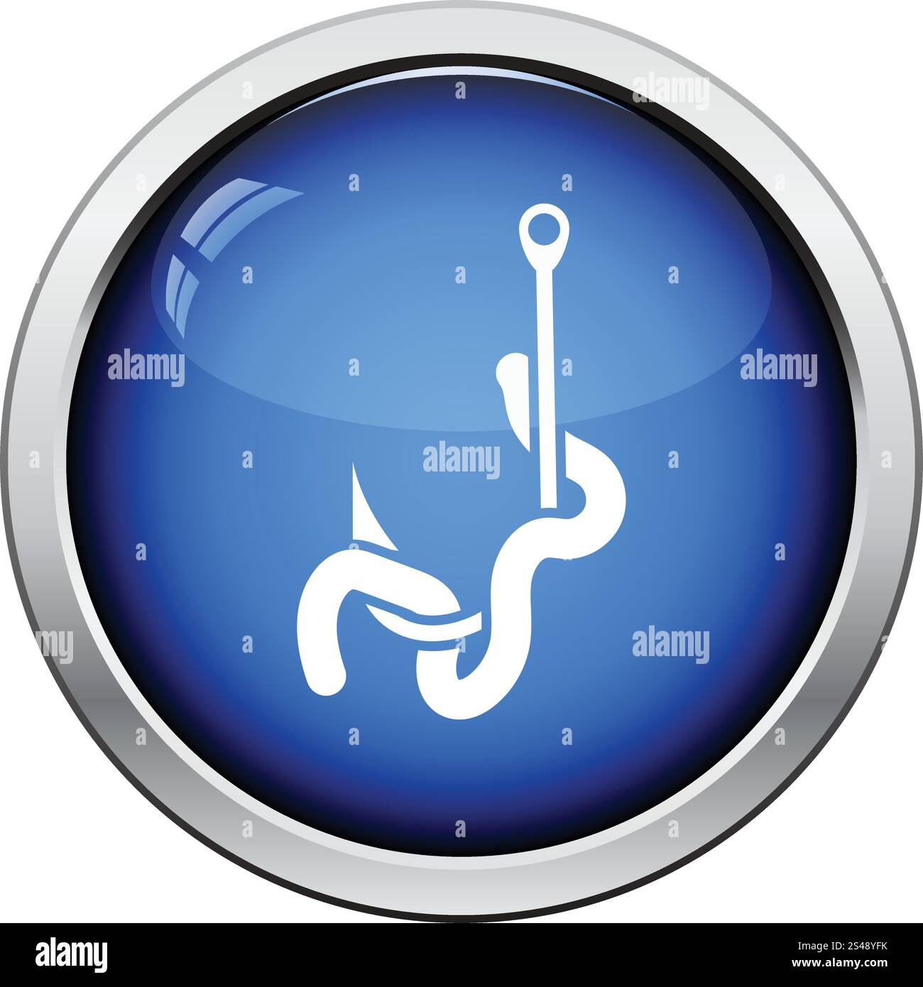Icon of worm on hook. Glossy button design. Vector illustration Stock ...