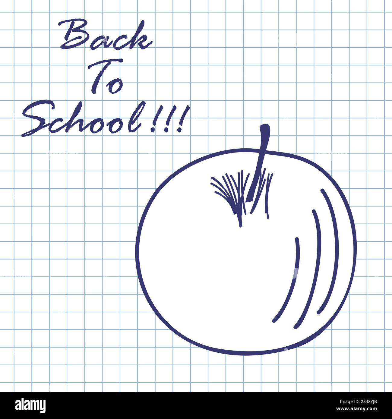 Apple. Doodle sketch on checkered paper background. Vector illustration ...