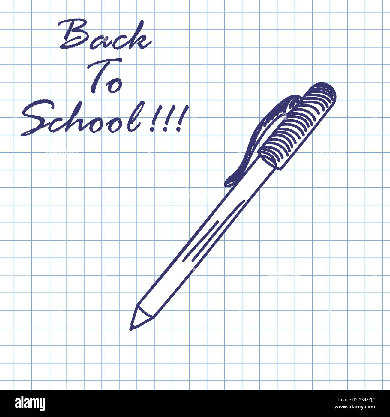 Pen. Doodle sketch on checkered paper background. Vector illustration ...