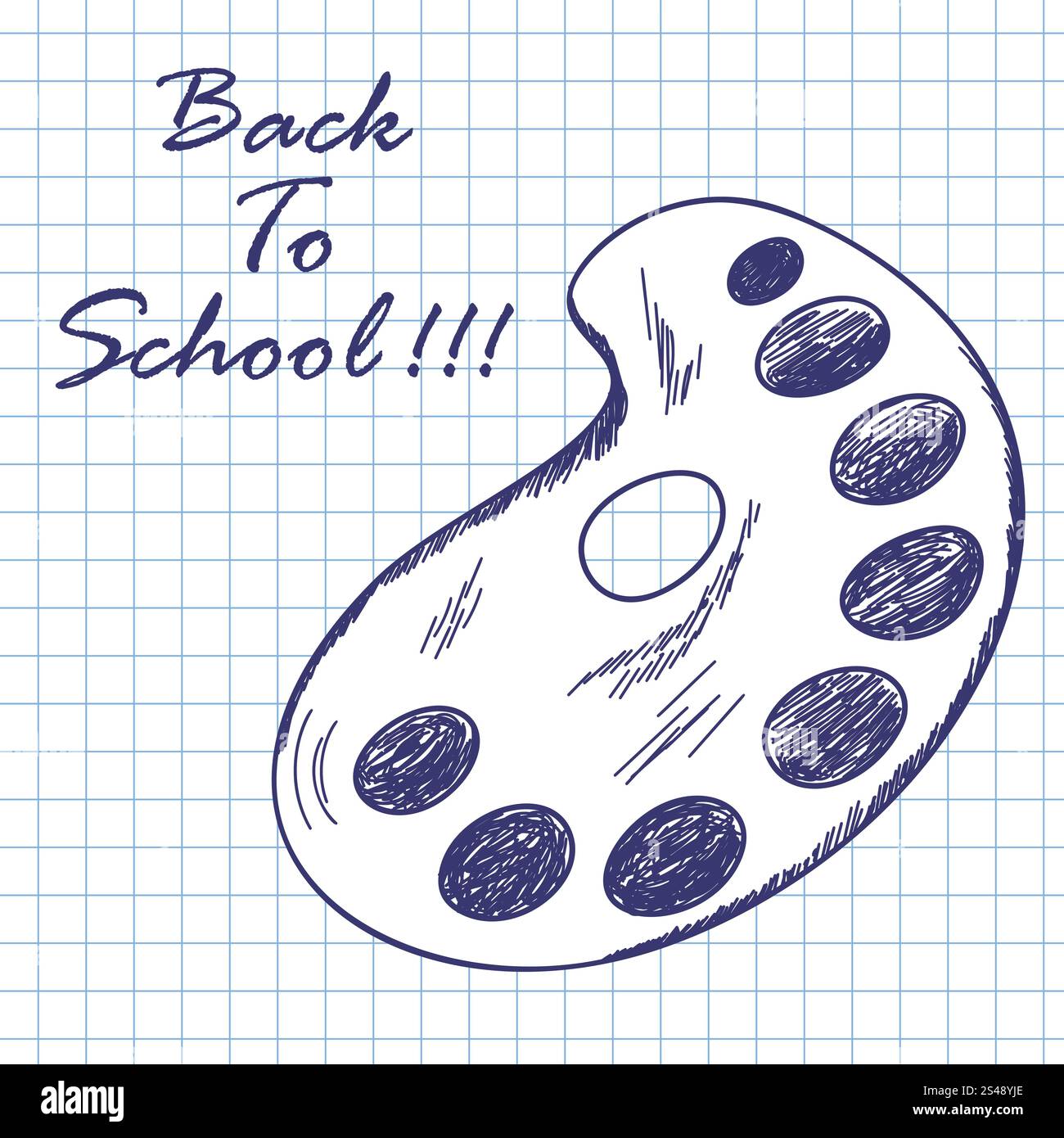 Paint palette. Doodle sketch on checkered paper background. Vector ...