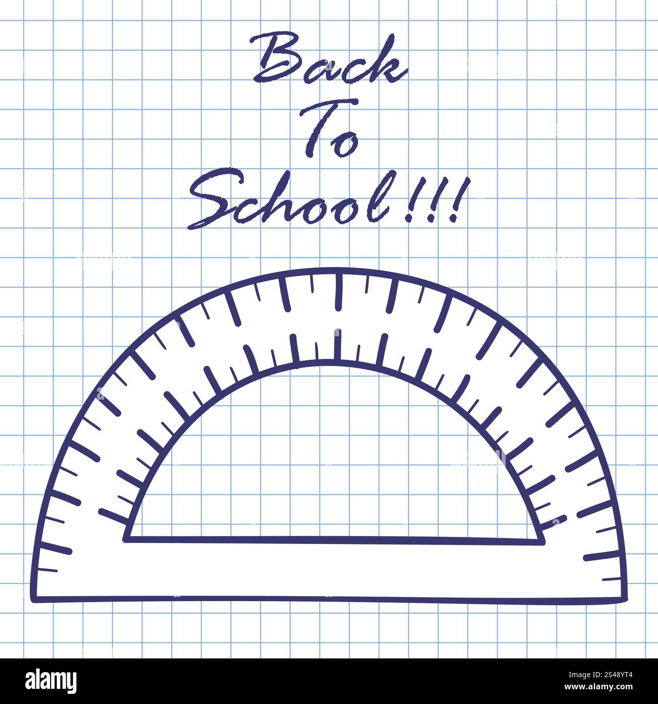 Protractor. Doodle sketch on checkered paper background. Vector ...