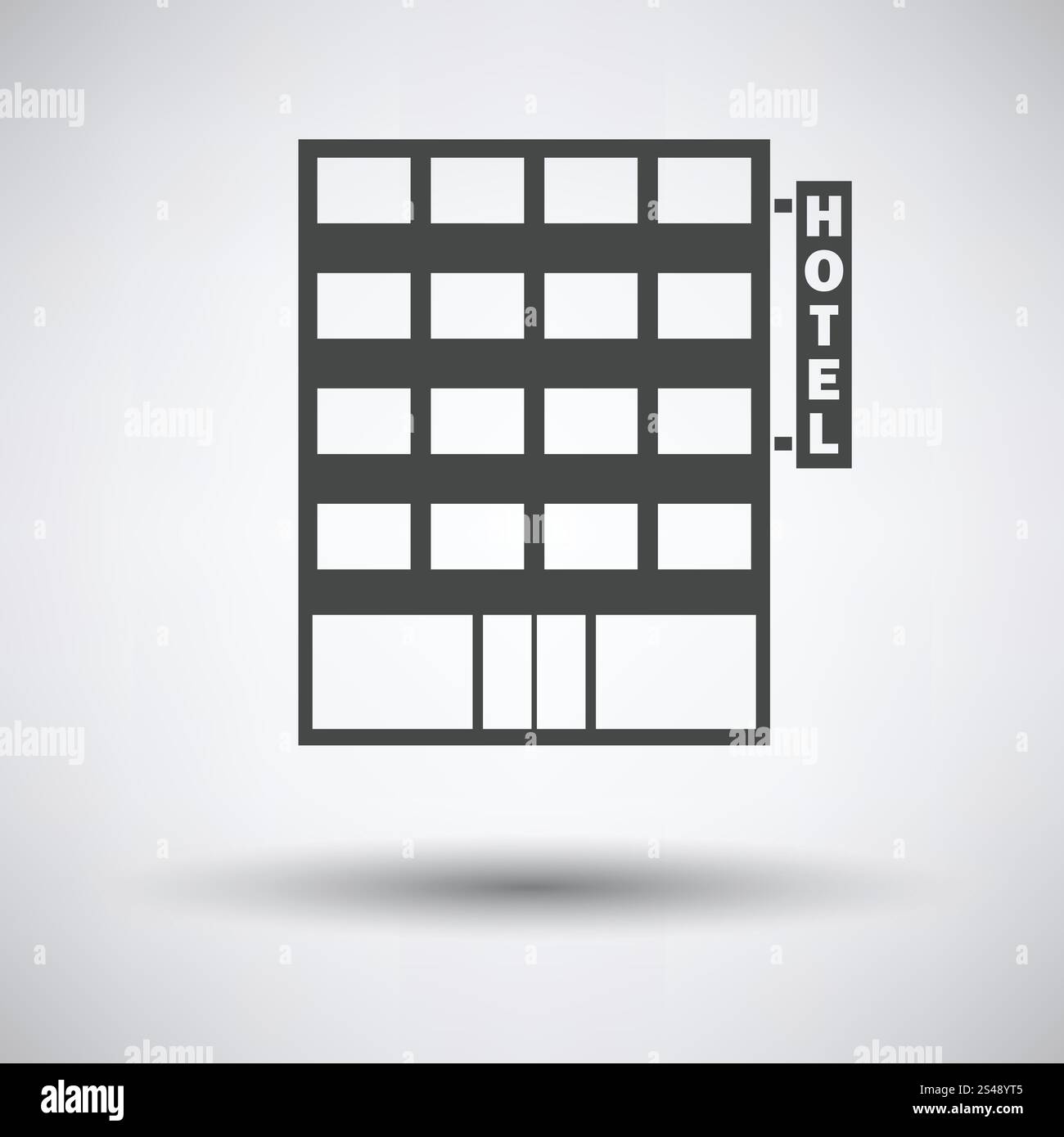 Hotel building icon on gray background with round shadow. Vector ...