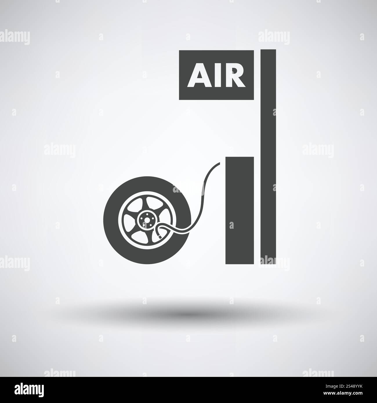 Wheels pump station icon on gray background, round shadow. Vector ...