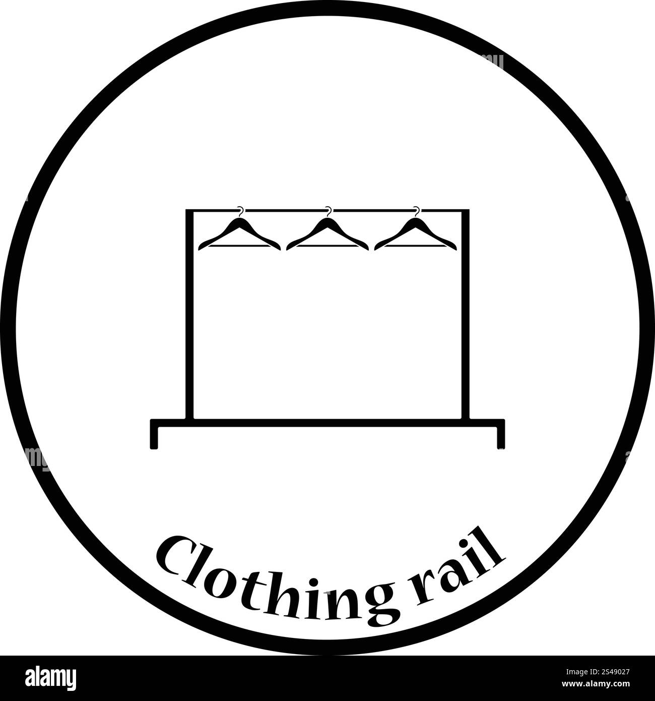 Clothing rail with hangers icon. Thin circle design. Vector ...