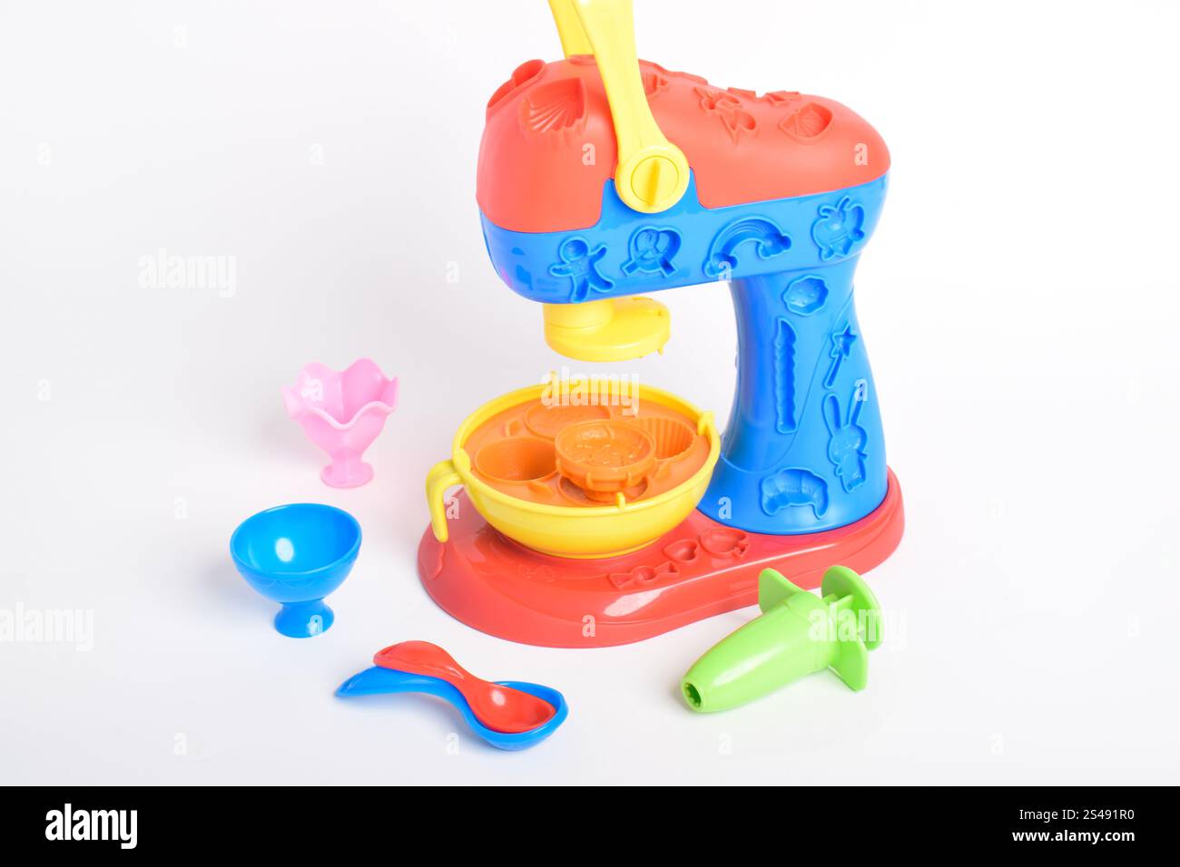 Children's toys, Cake factory isolated on white background. Cooking ...