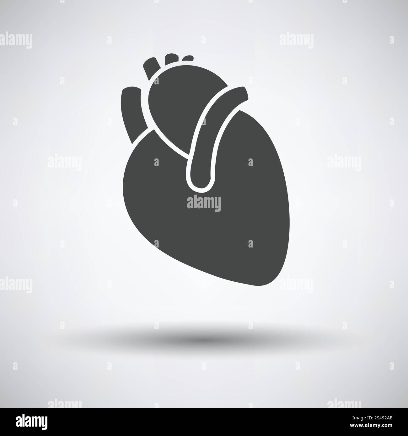 Human heart icon on gray background, round shadow. Vector illustration ...