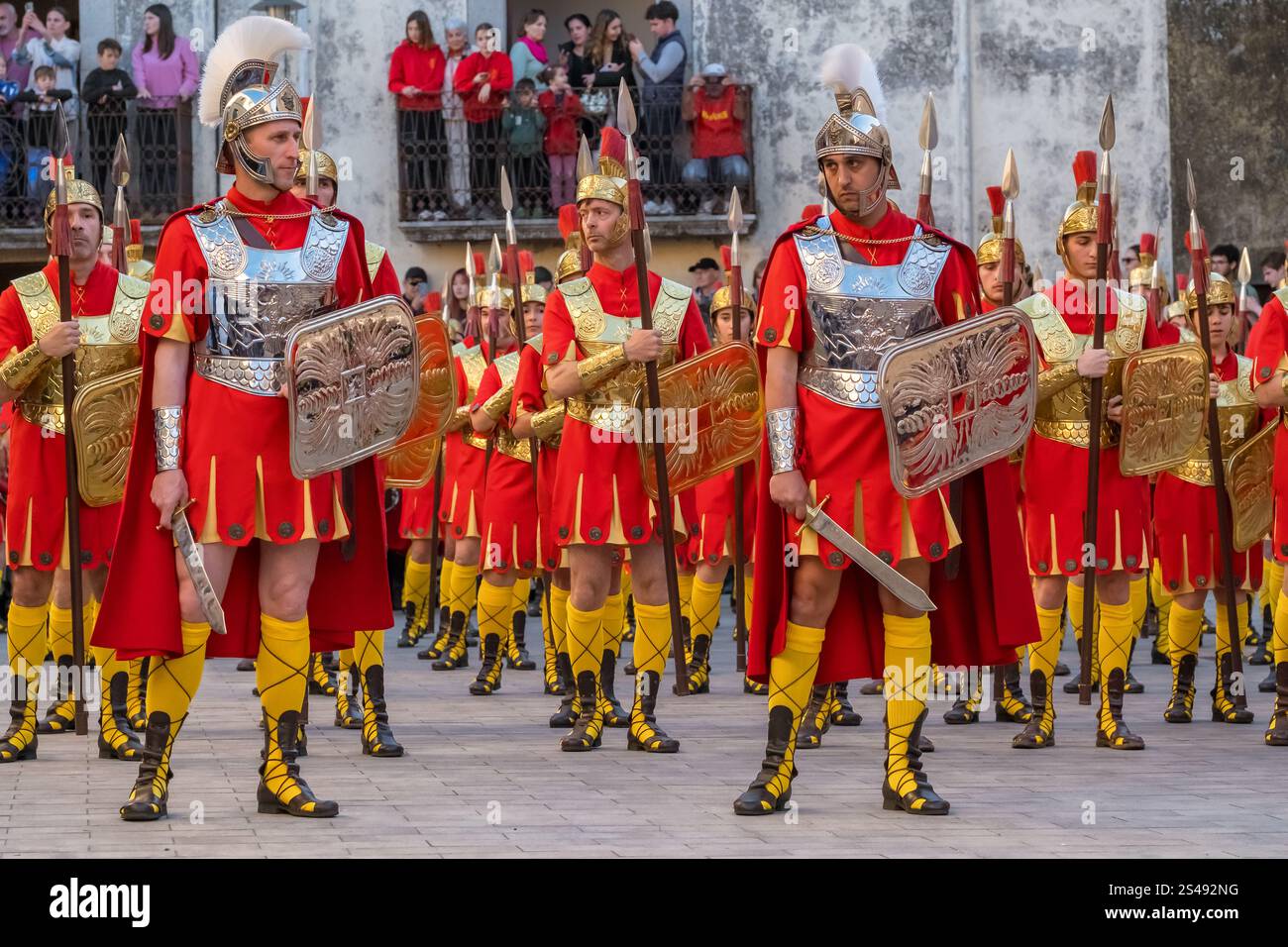 Roman soldiers marching during Holy Week or Semana Santa in Verges ...