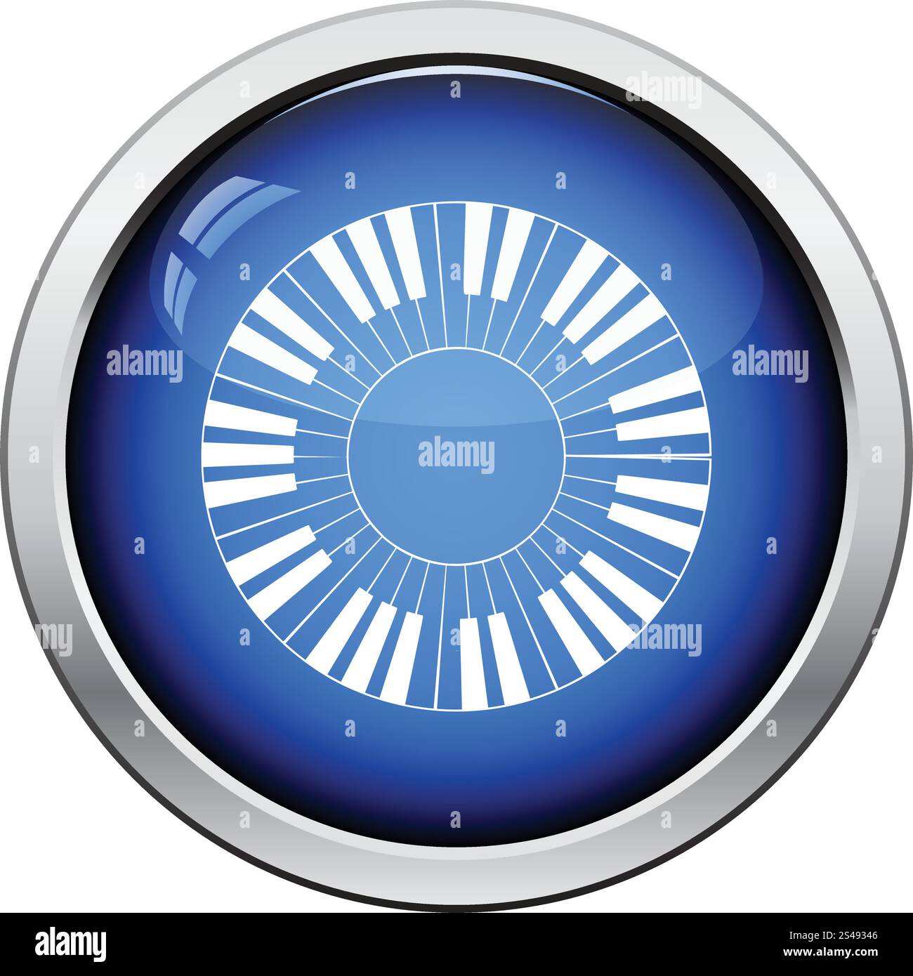 Piano circle keyboard icon. Glossy button design. Vector illustration ...