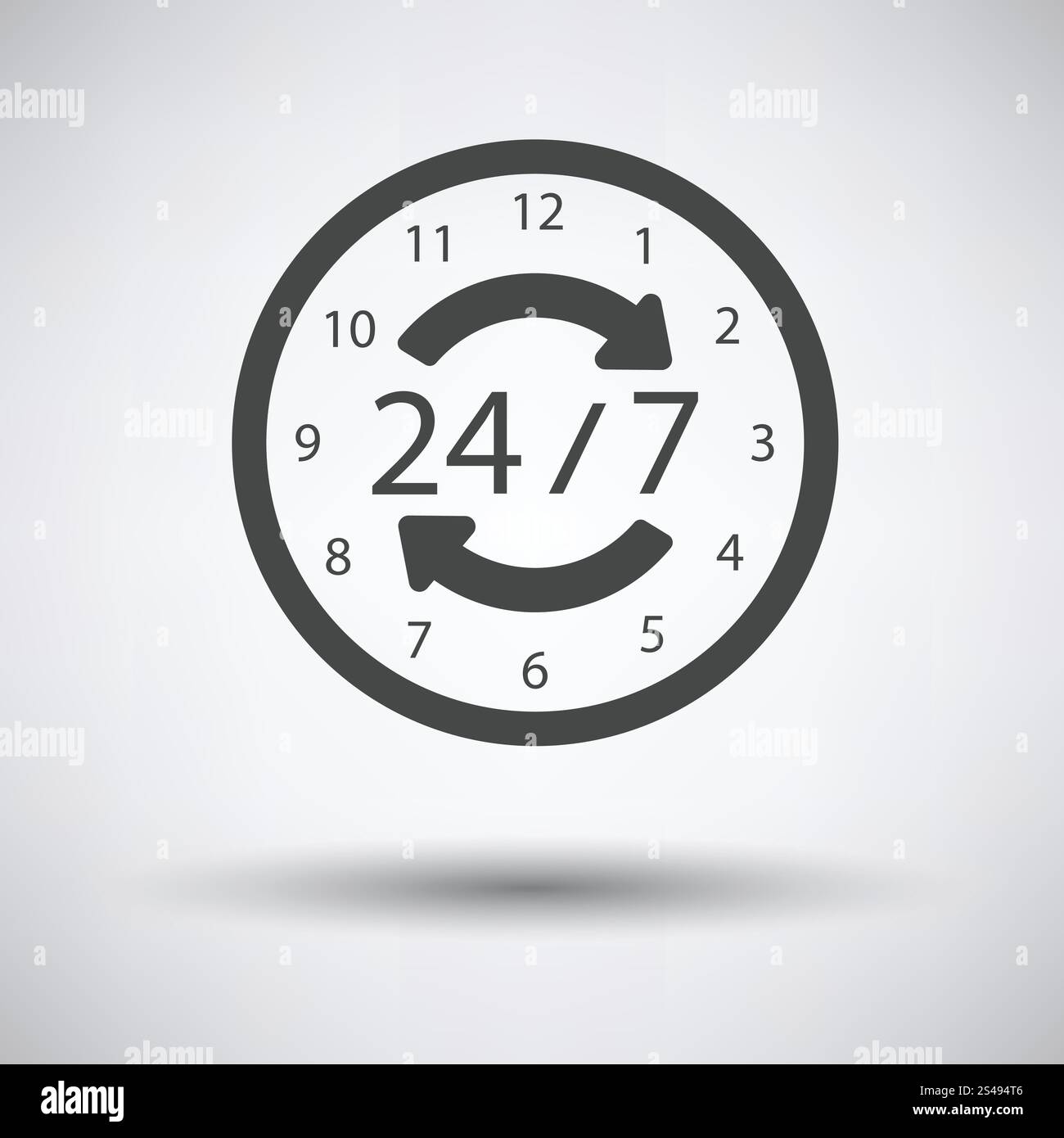 24 hour icon on gray background, round shadow. Vector illustration ...