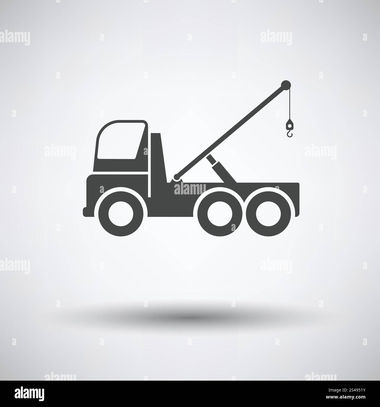 Car towing truck icon on gray background, round shadow. Vector ...