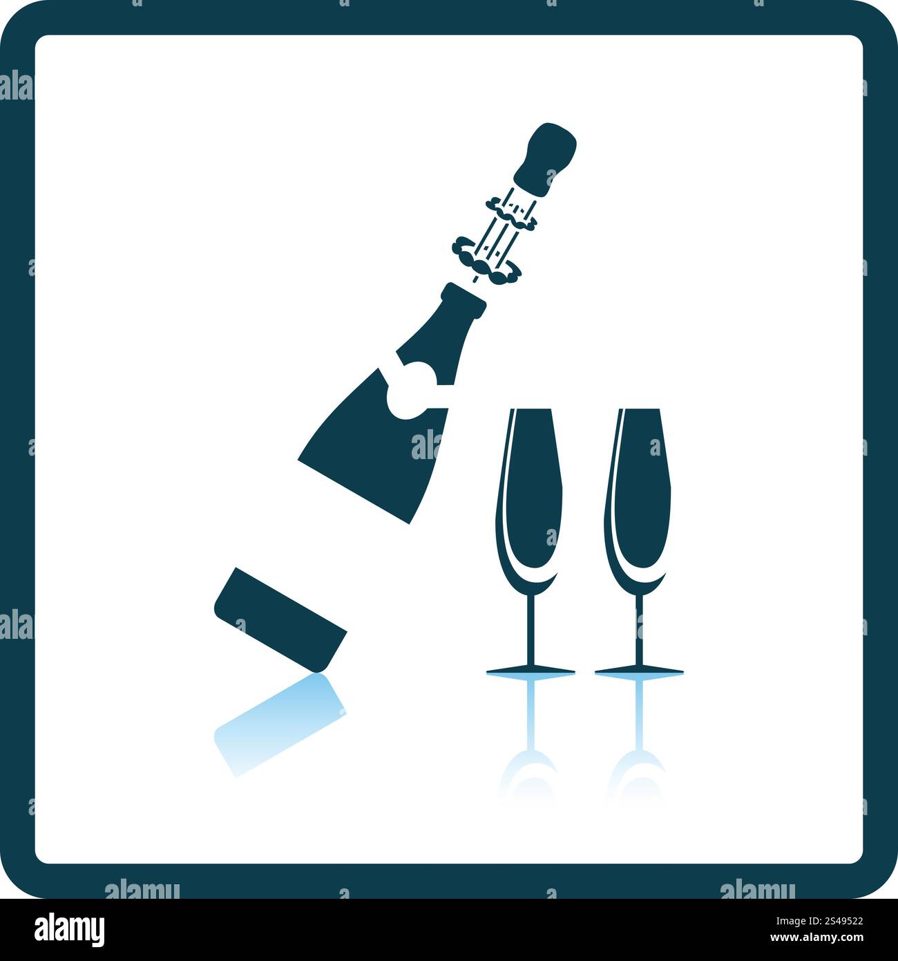 Party champagne and glass icon. Shadow reflection design. Vector ...