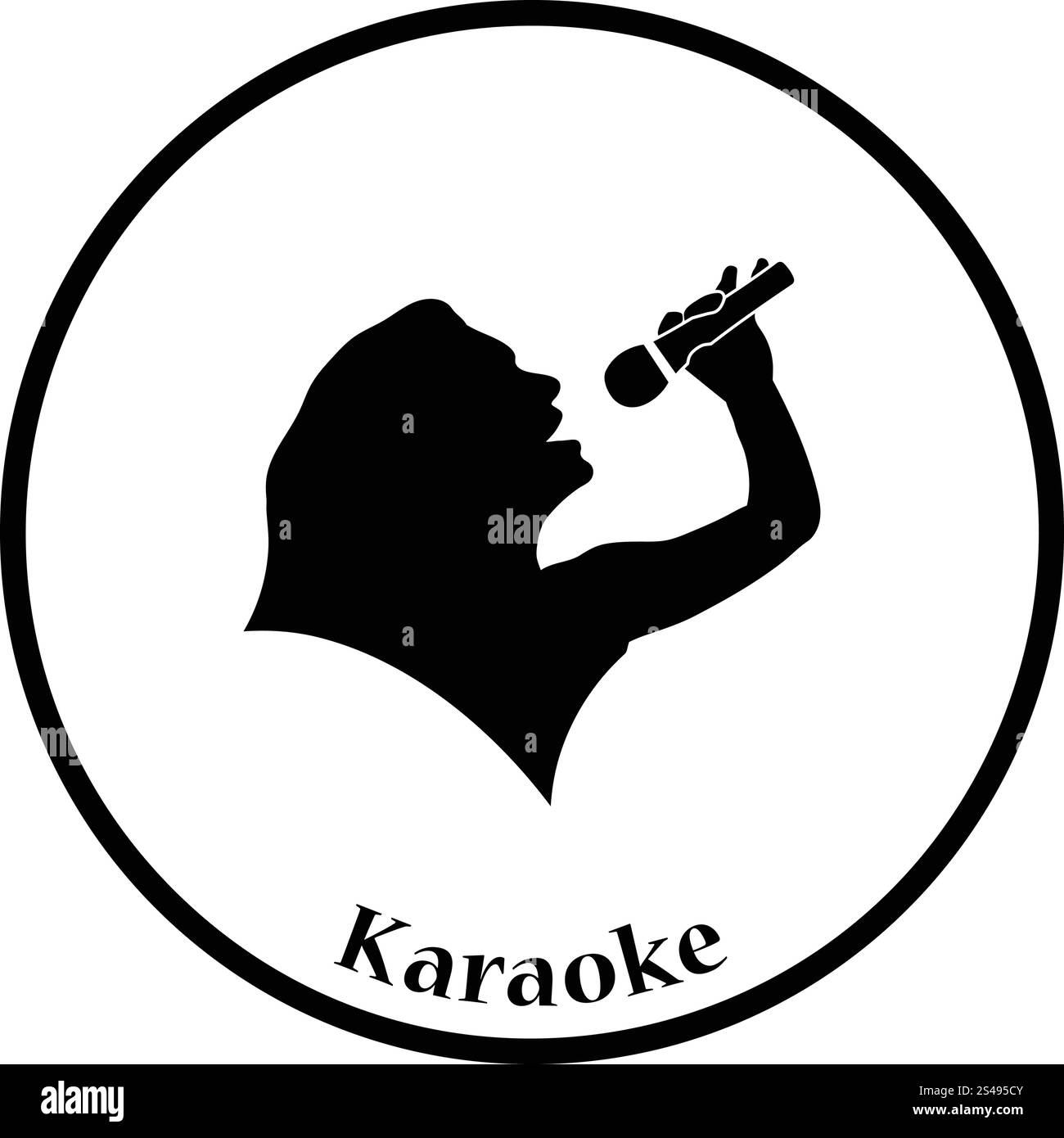 Karaoke womans silhouette icon. Thin circle design. Vector illustration ...