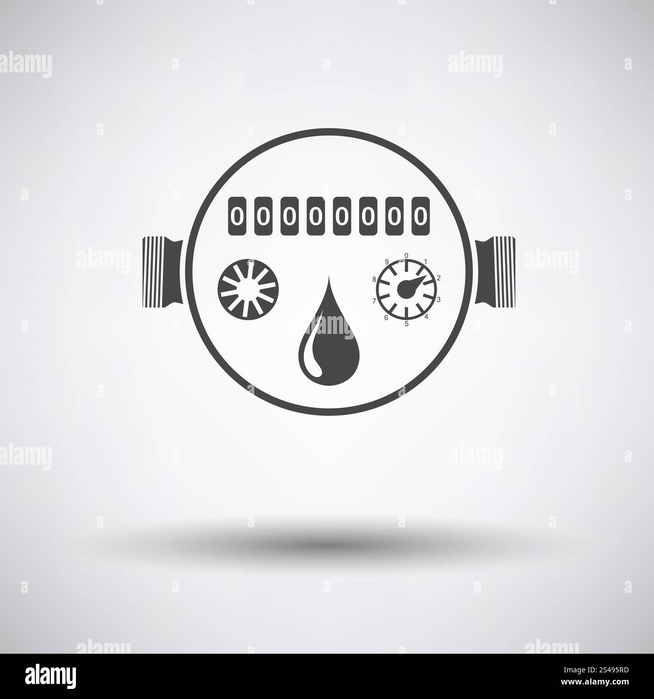 Water meter icon on gray background, round shadow. Vector illustration ...