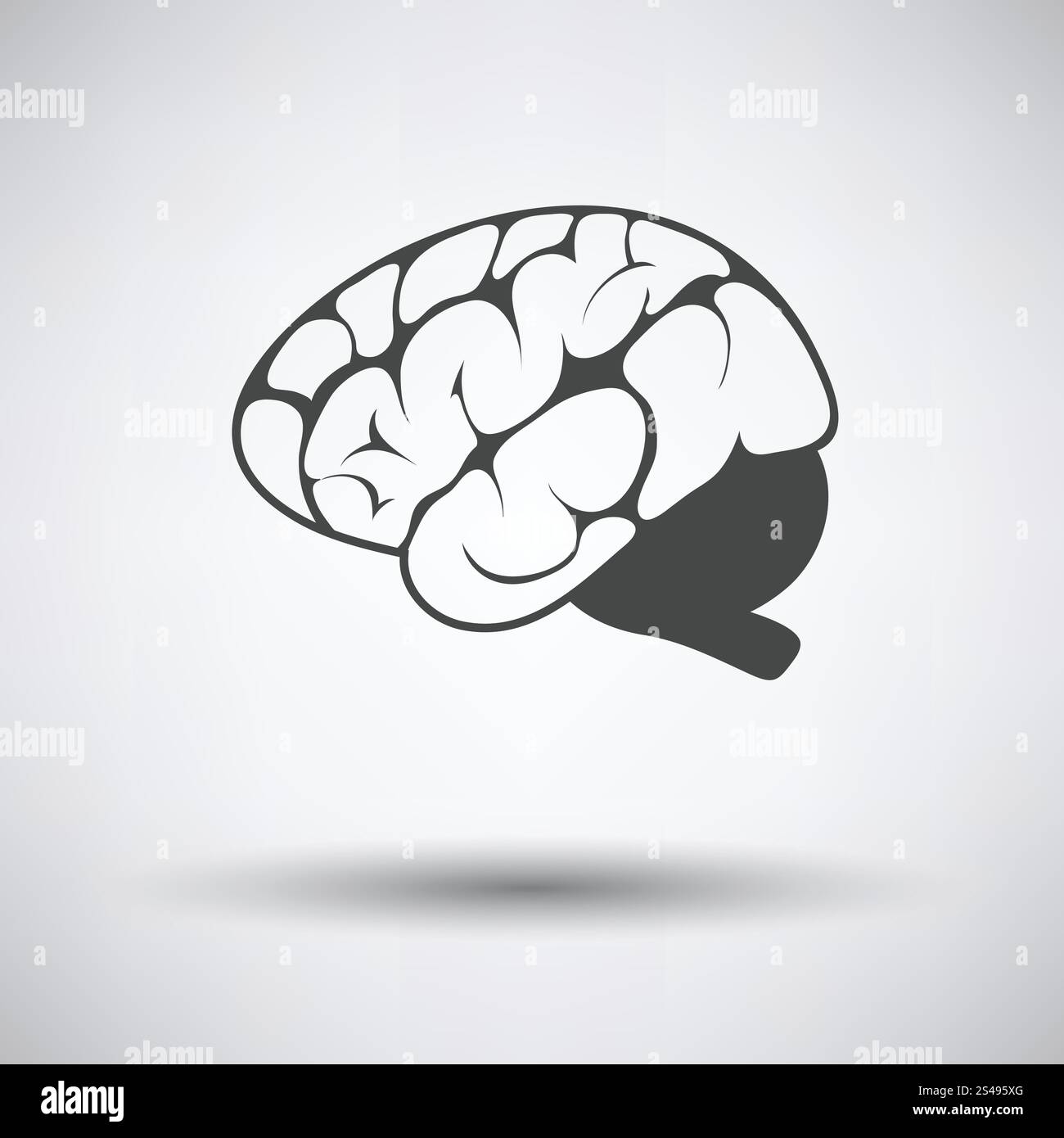 Brain icon on gray background, round shadow. Vector illustration Stock ...
