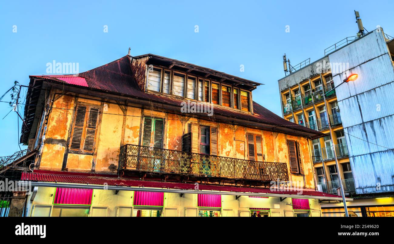 Traditional architecture of the old town of Cayenne, the capital of ...
