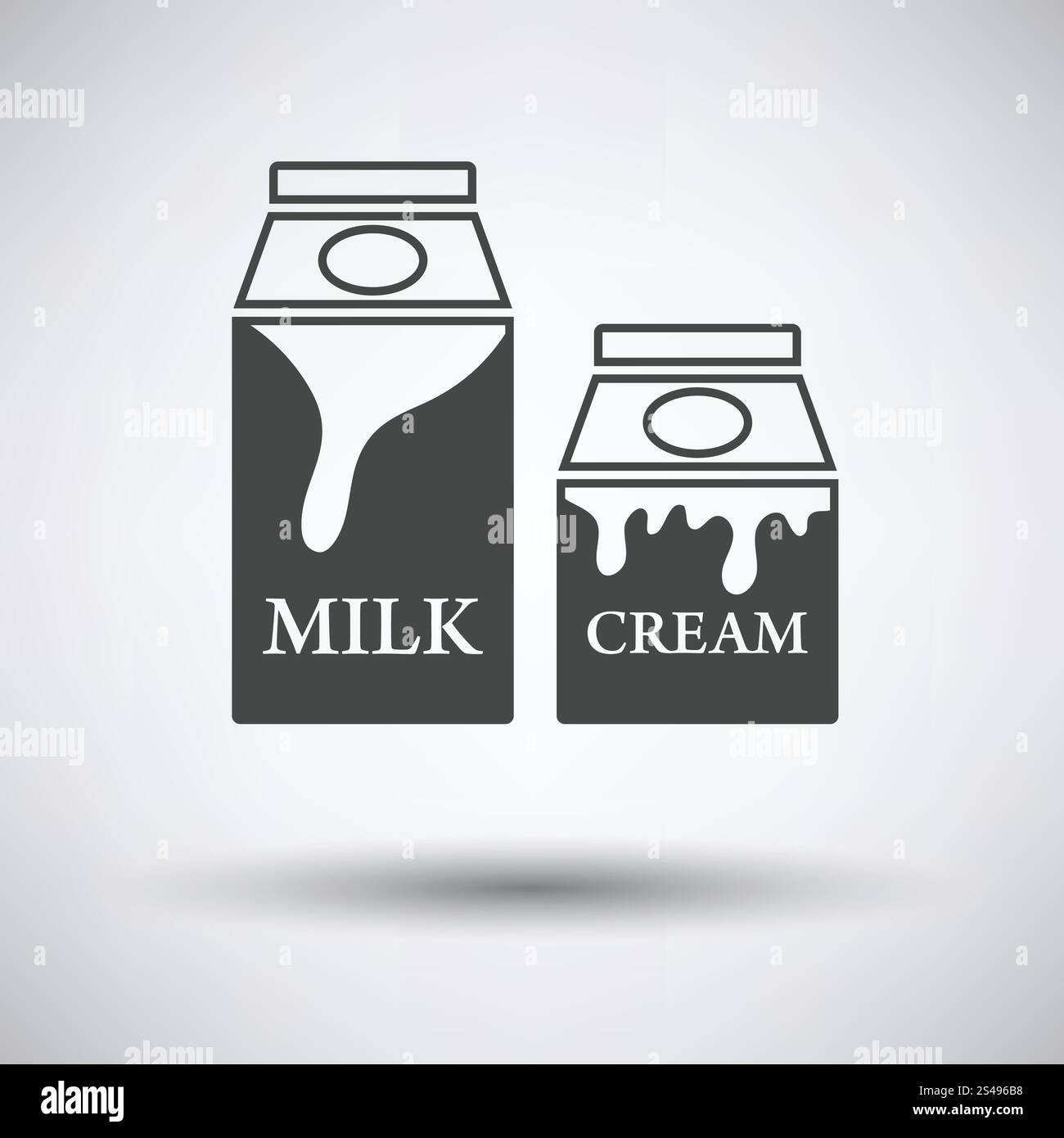 Milk and cream container icon on gray background, round shadow. Vector ...
