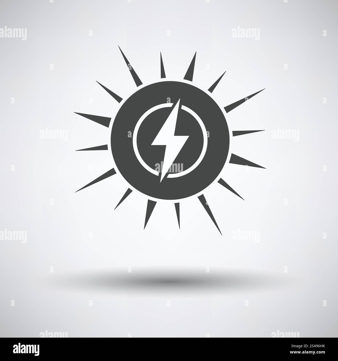 Solar energy icon on gray background, round shadow. Vector illustration ...