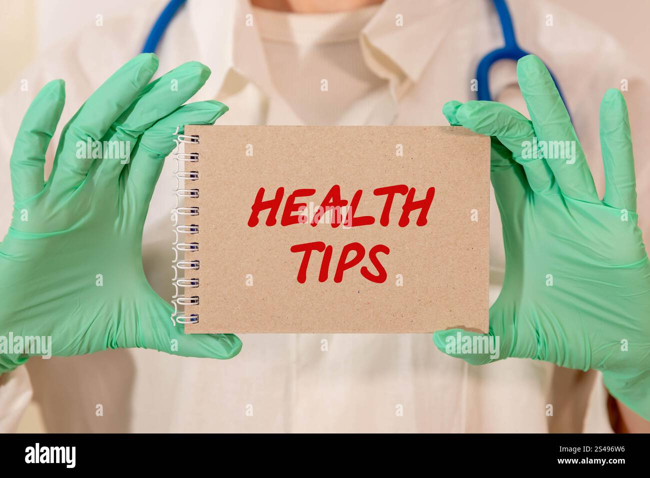 Health Tipste text on sticky paper note with Medicine Capsule and ...