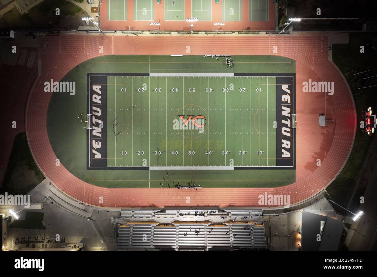 A general overall aerial view of the football field and track at the ...