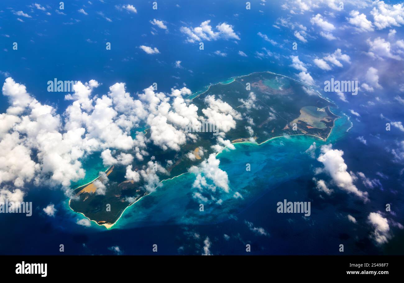 Aerial view of Rum Cay Island in the Caribbean Sea, the Bahamas Stock ...