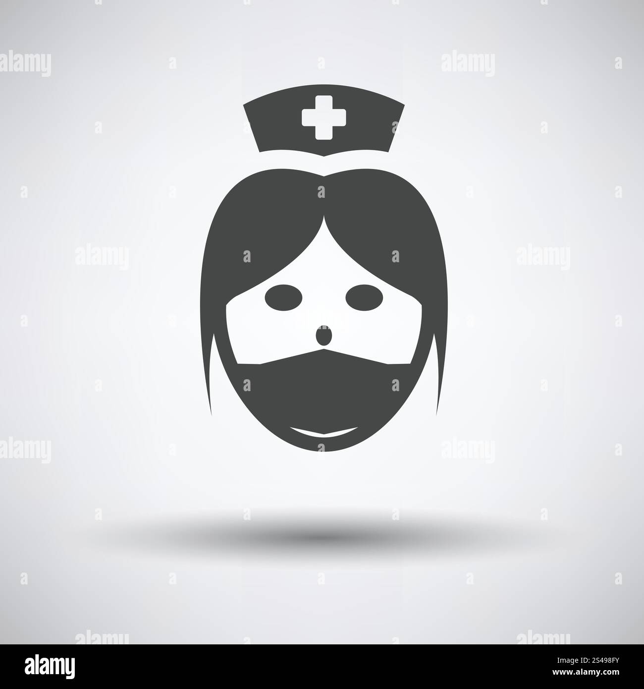 Nurse head icon on gray background, round shadow. Vector illustration ...