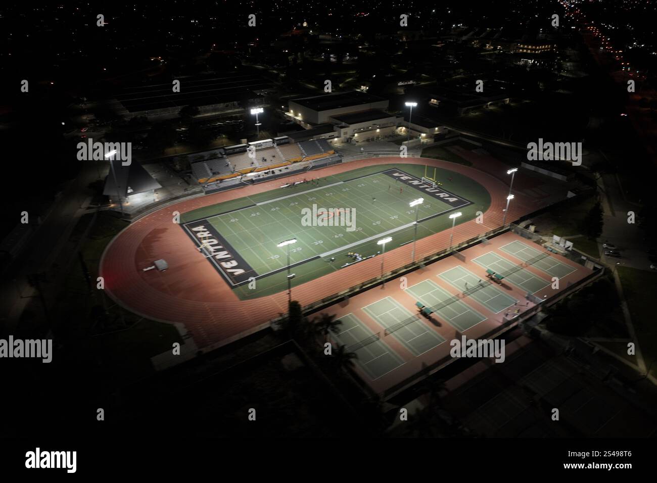A general overall aerial view of the football field and track at the ...