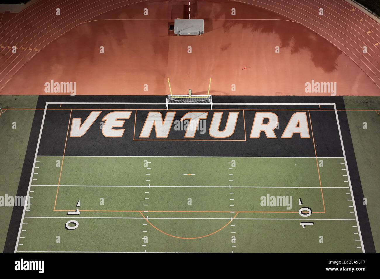 A general overall aerial view of the Ventura College Pirates logo in ...