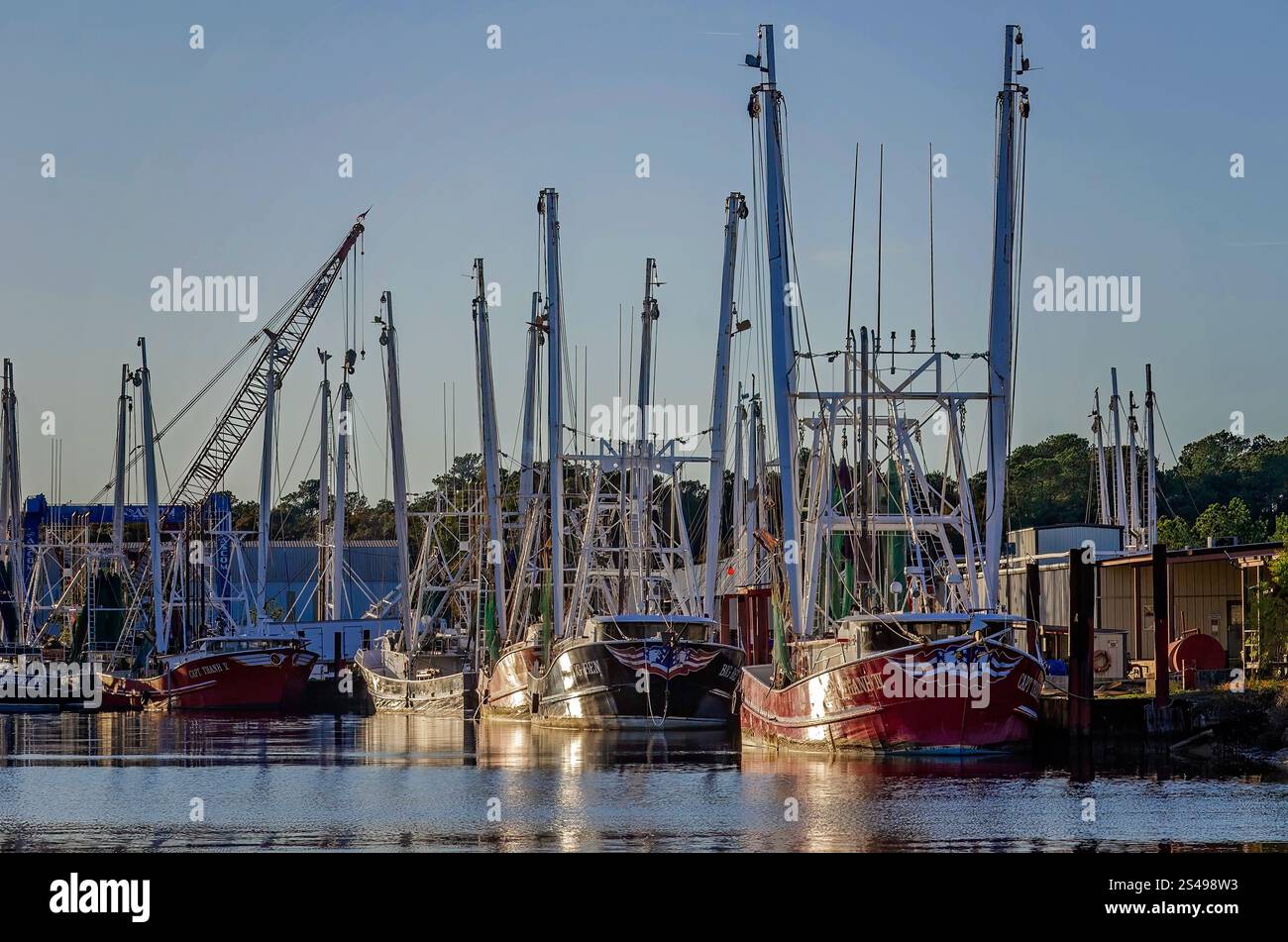 Bayou La Batre, Alabama, USA - Jan. 1, 2025: Shrimp boats are lined up ...