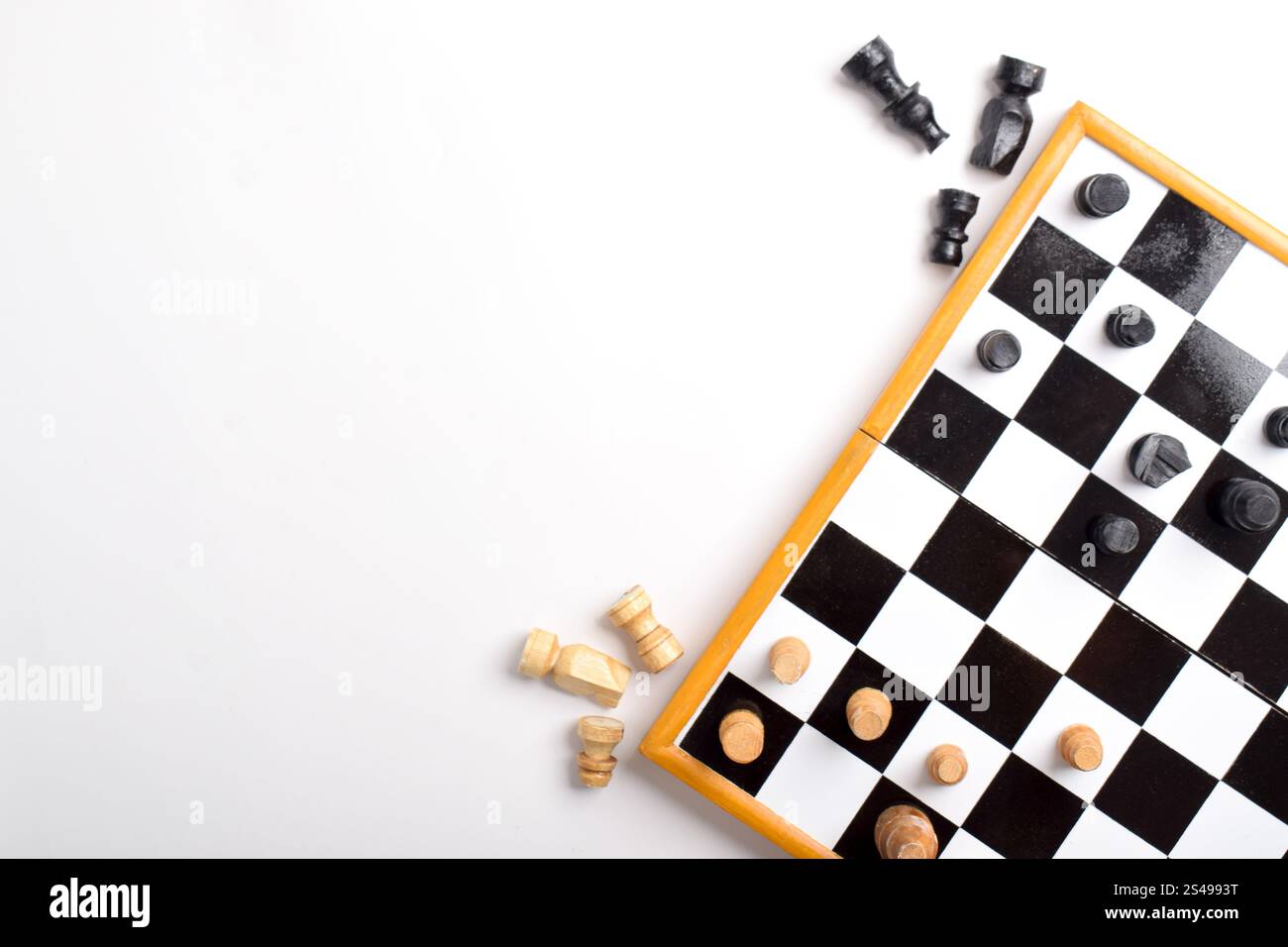 Chess board, white and black chess figures isolated on white background ...