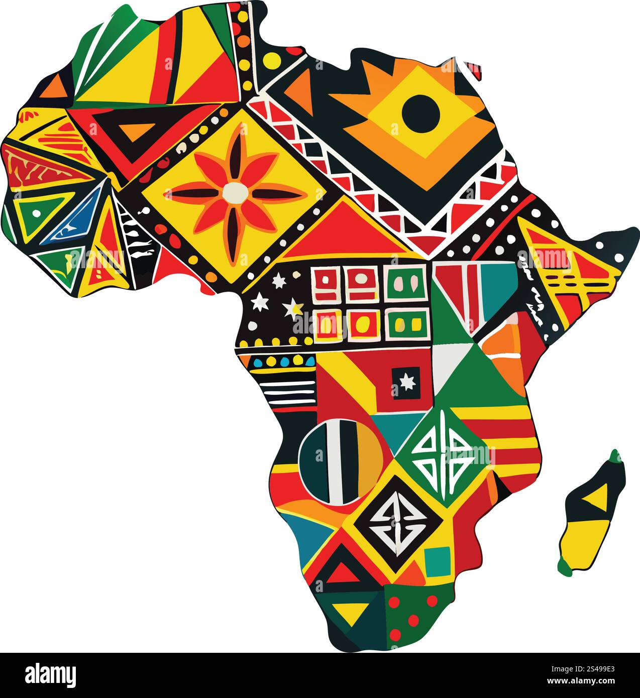 Vibrant silhouette of Africa filled with a colorful geometric mosaic ...
