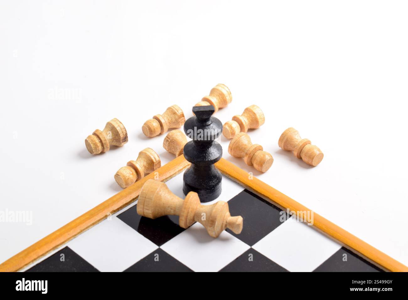 Black chess king defeated white chess king on chess board isolated on ...