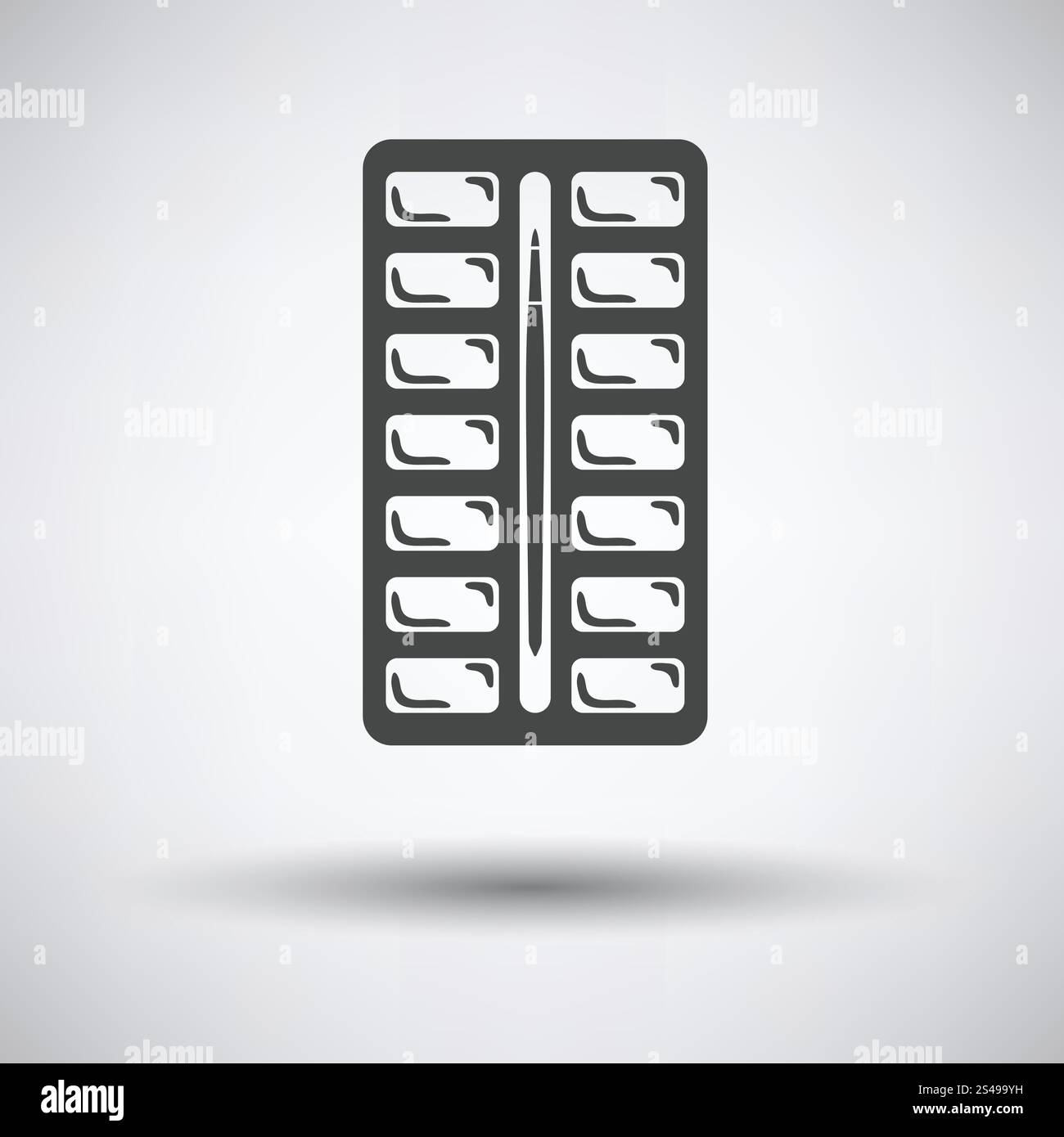 Watercolor paint-box icon on gray background, round shadow. Vector ...