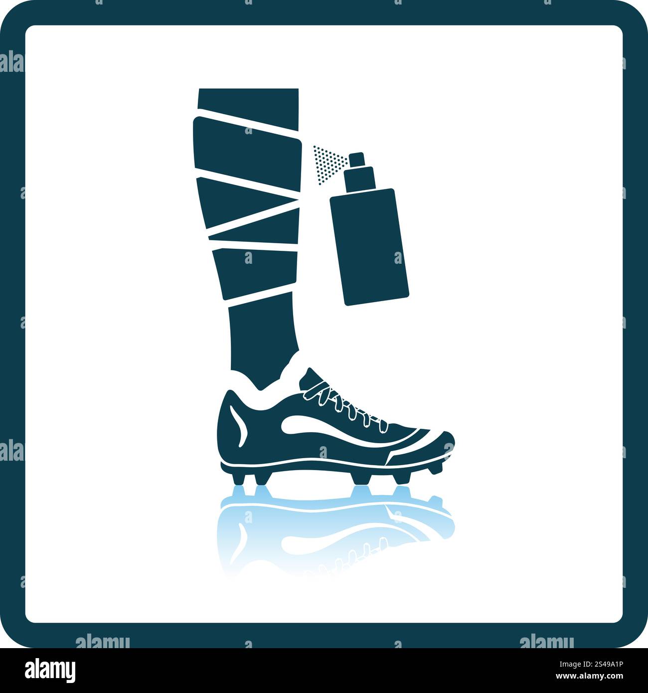 Icon of football bandaged leg with aerosol anesthetic. Shadow ...