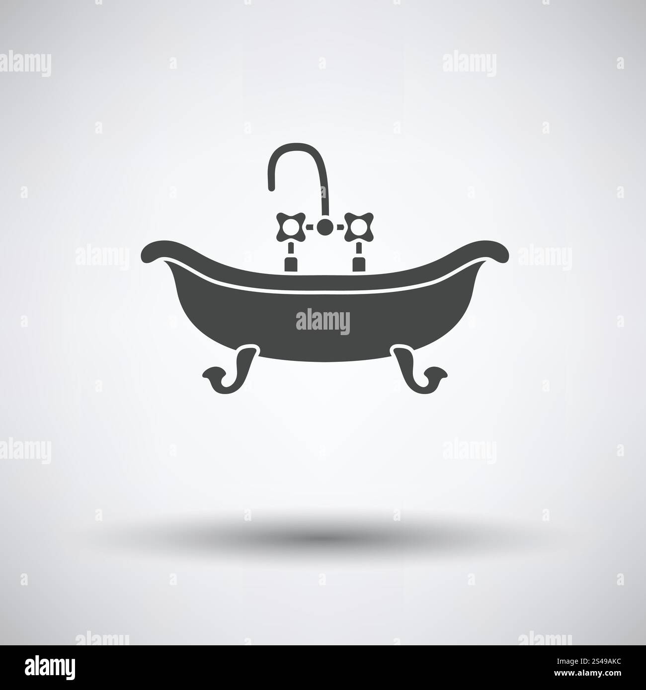 Bathtub icon on gray background, round shadow. Vector illustration ...