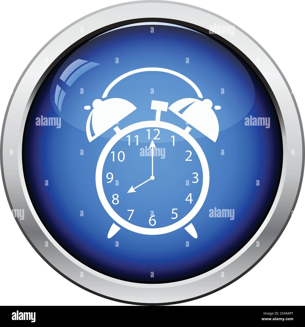Icon of Alarm clock. Glossy button design. Vector illustration Stock ...