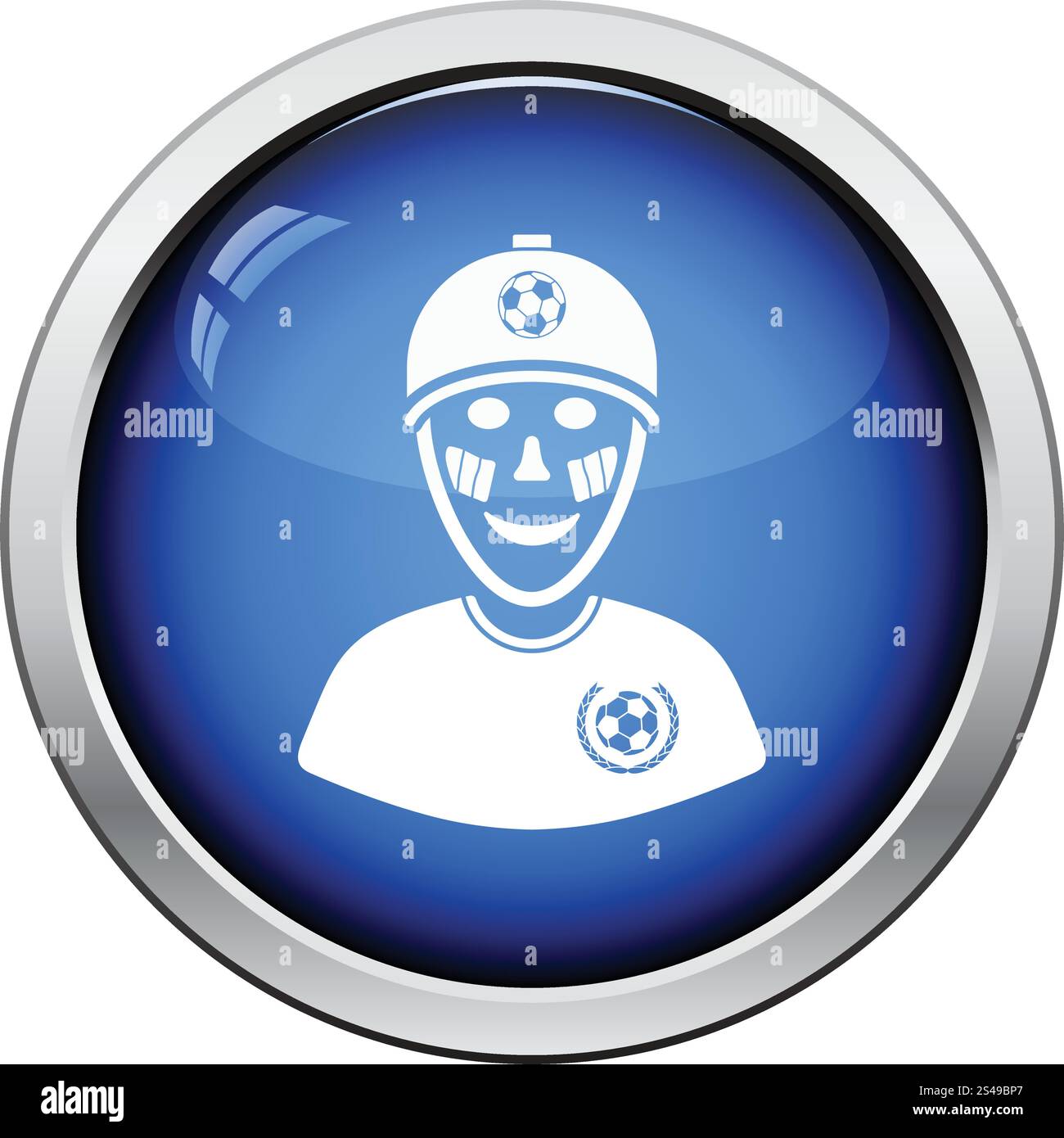 Football fan with painted face by italian flags icon. Glossy button ...